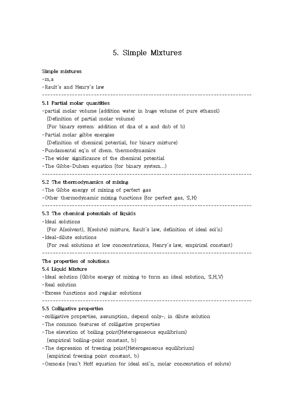 5. Simple mixtures - physics - 5. Simple Mixtures Simple mixtures -m,a ...