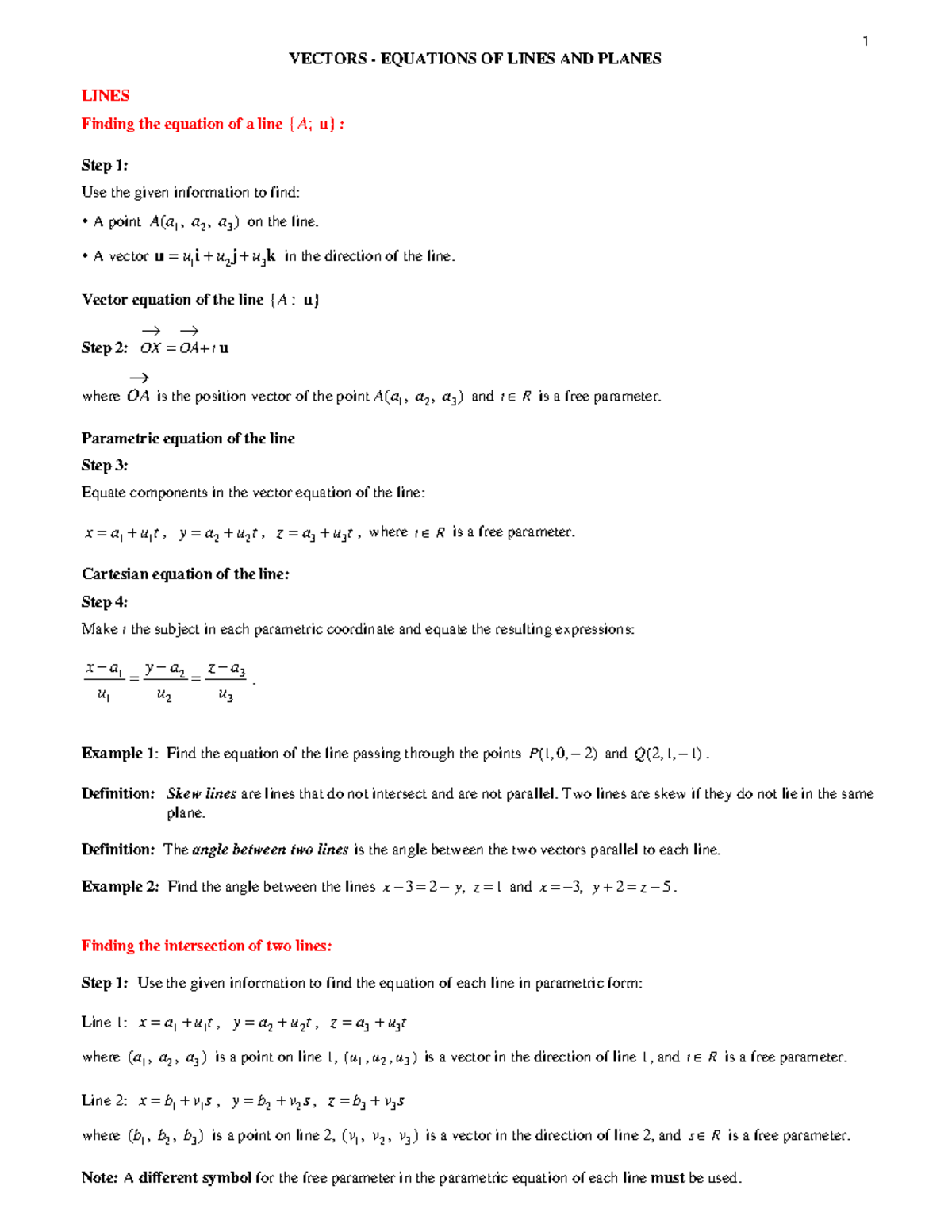 Vectors-Lines and Planes - VECTORS - EQUATIONS OF LINES AND PLANES ...