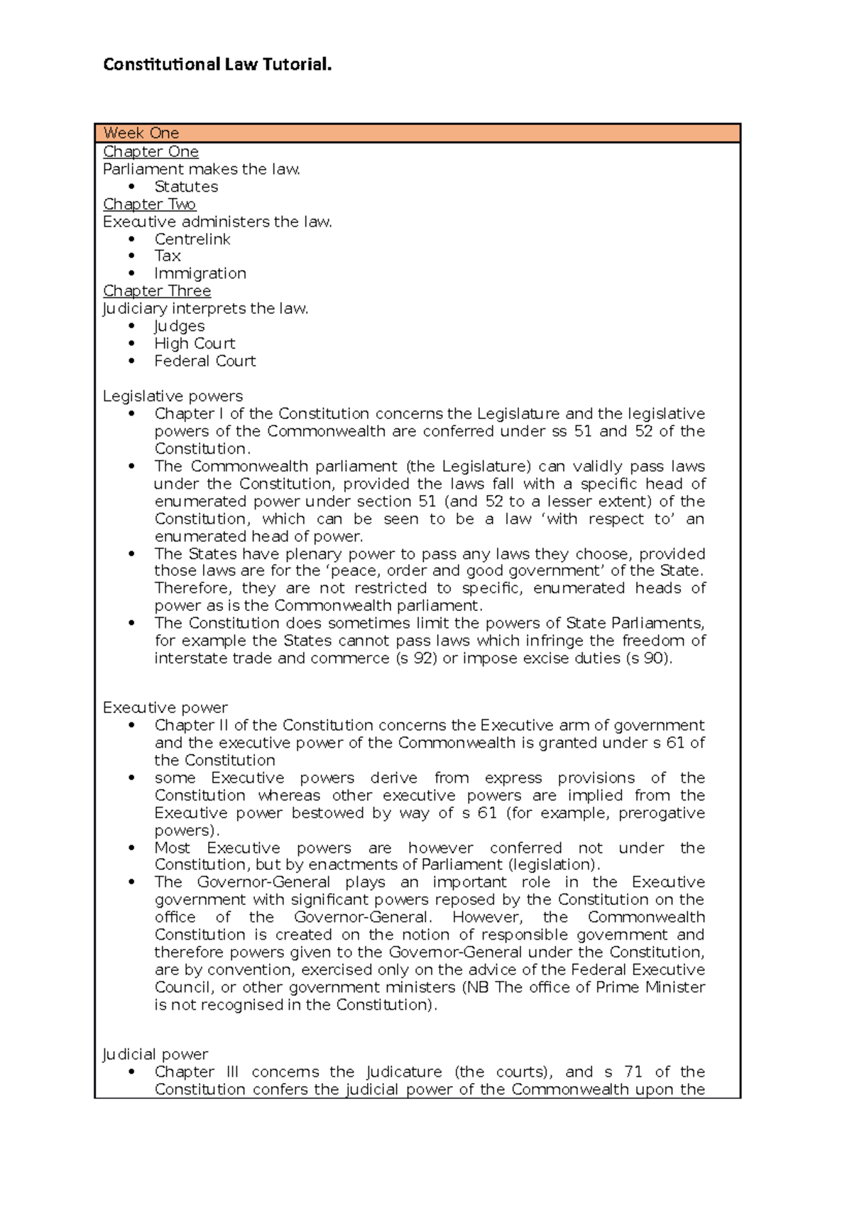 Constitutional Law Tutorial Notes - Constitutional Law Tutorial. Week ...