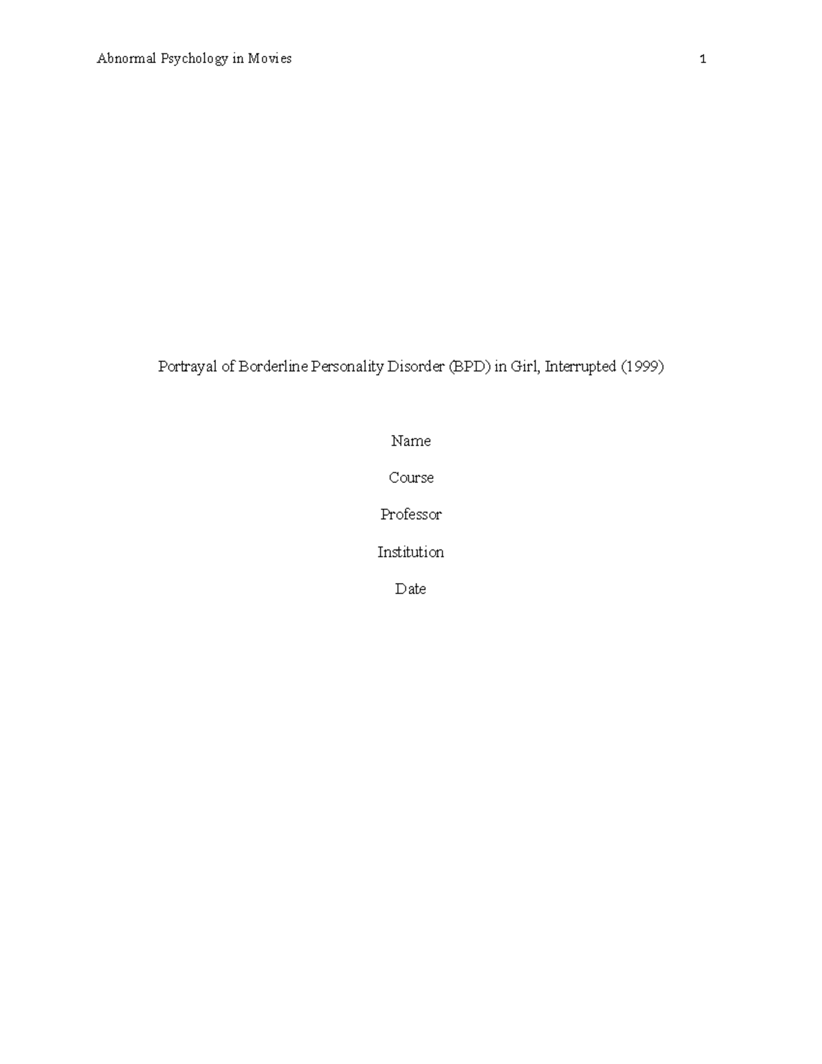 Abnormal Psychology in Movies - Portrayal of Borderline Personality ...