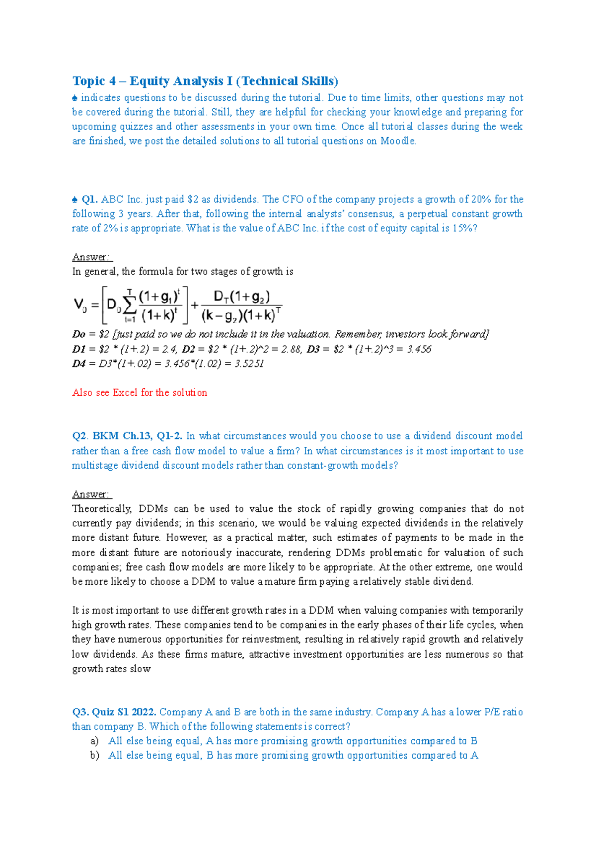 Tute 4 Ans - really good answers for tute questions - BFC3241 - Monash - Studocu