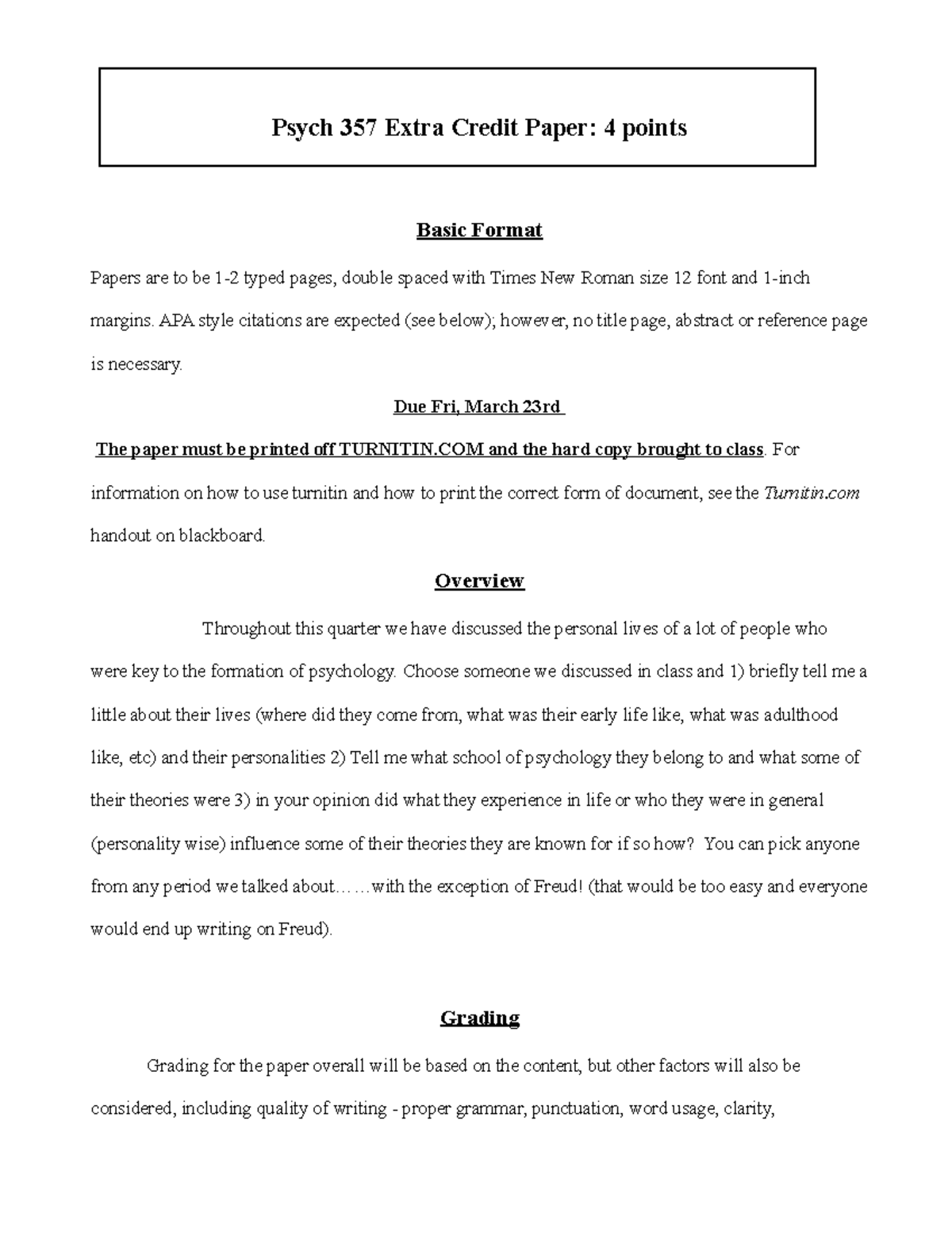 Extra Credit Paper - assignments - Psych 357 Extra Credit Paper: 4 ...