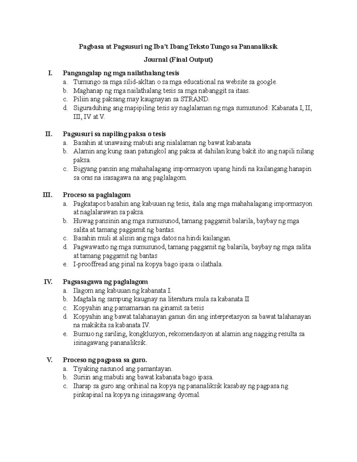 Gabay at Pamantayan sa Pinal na Output - Pagbasa at Pagsusuri ng Iba’t ...