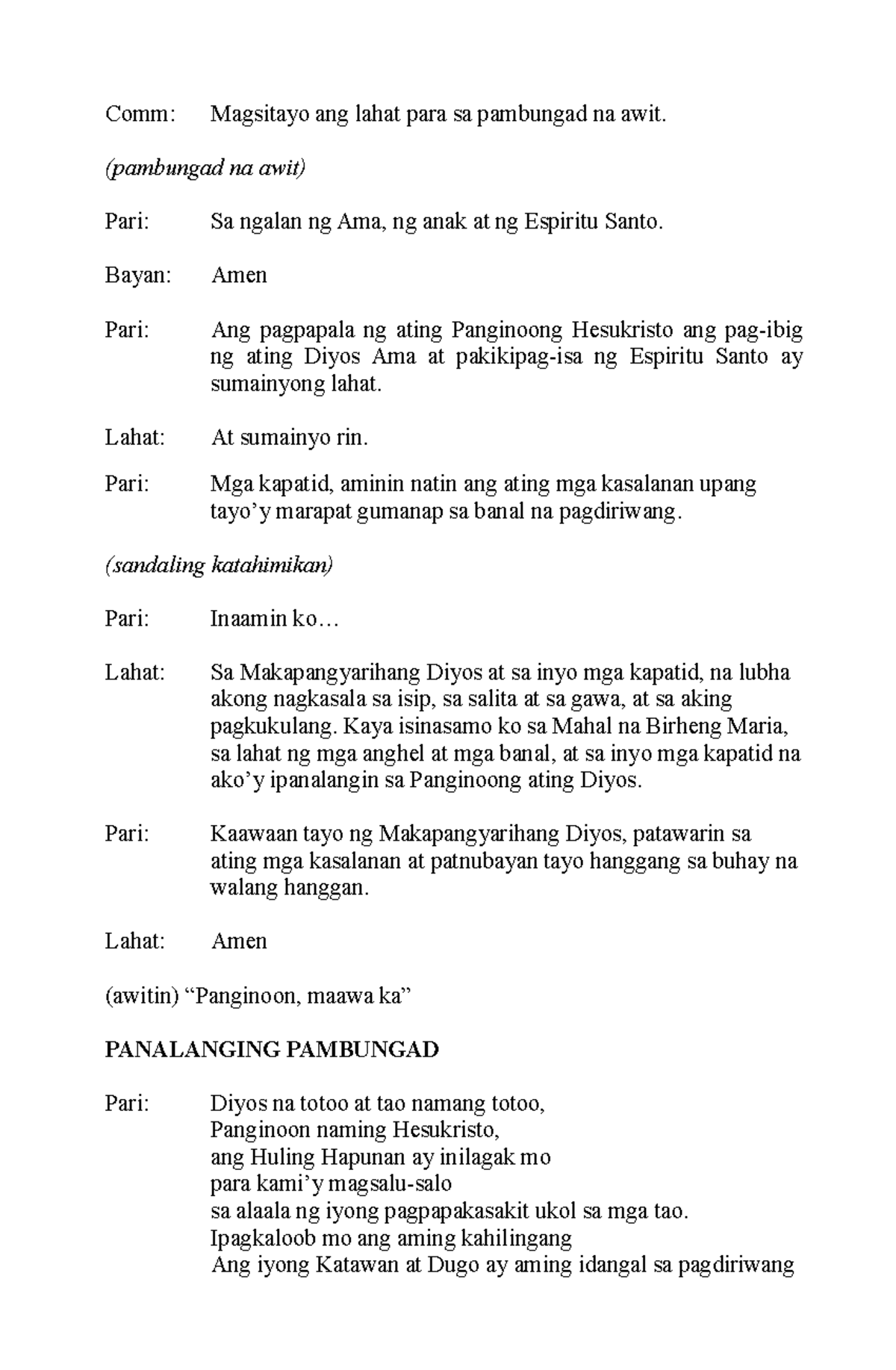 First Friday MASS - Comm: Magsitayo ang lahat para sa pambungad na awit ...