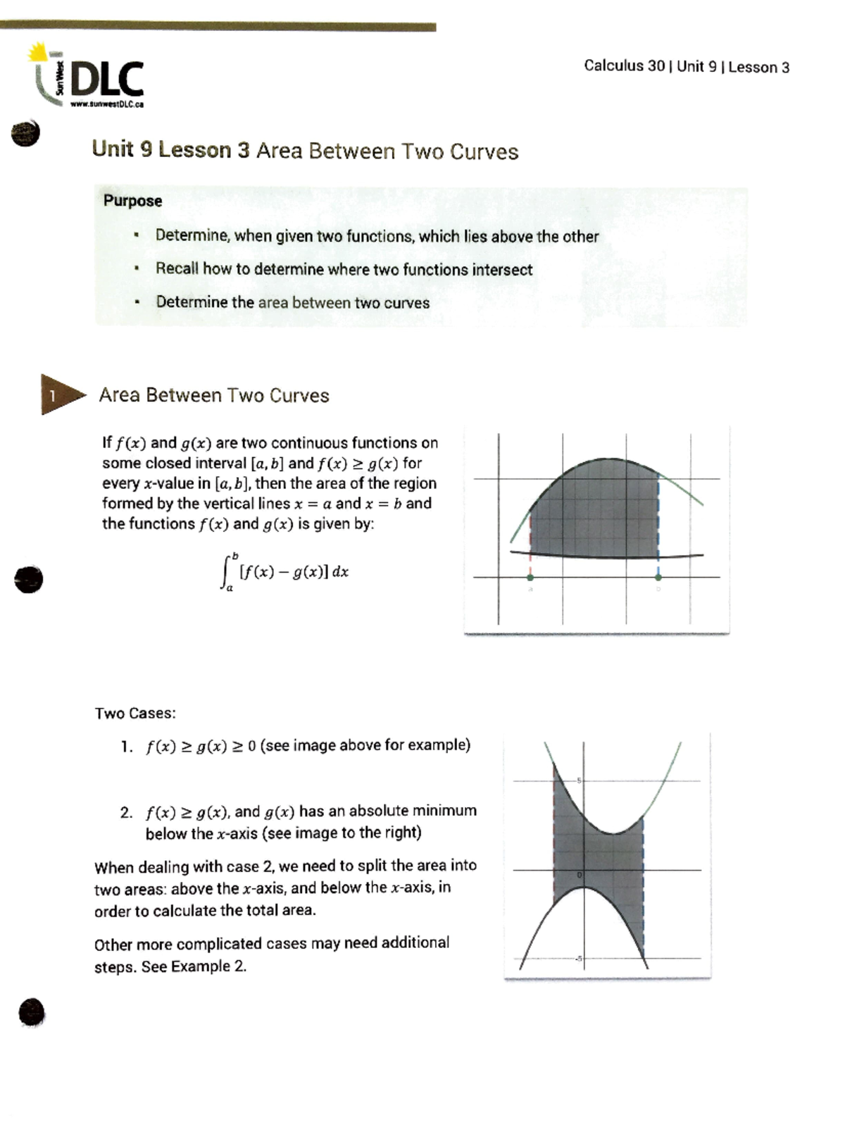 Calculus 30 area between two curves - Calculus 30 I Unit 9 I Lesson 3 ...