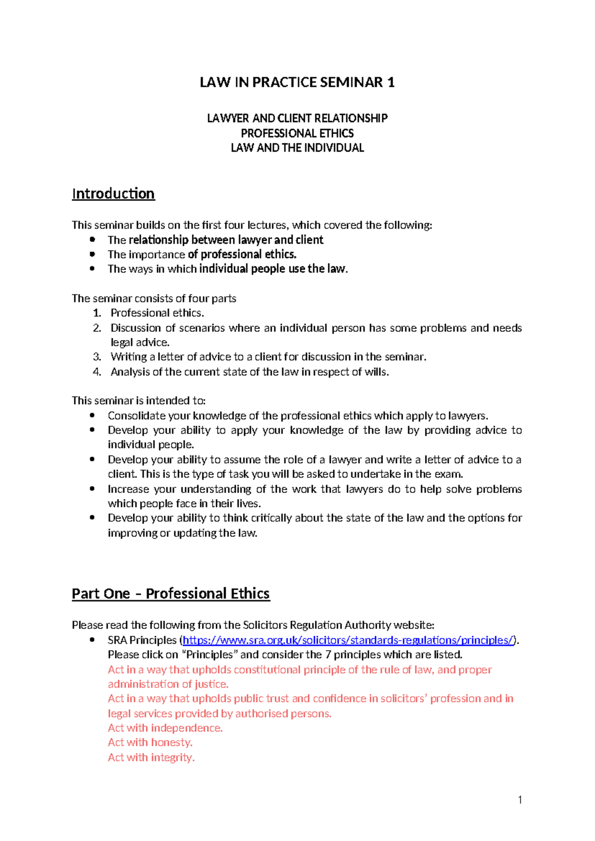 Law in Practice seminar one - LAW IN PRACTICE SEMINAR 1 LAWYER AND ...