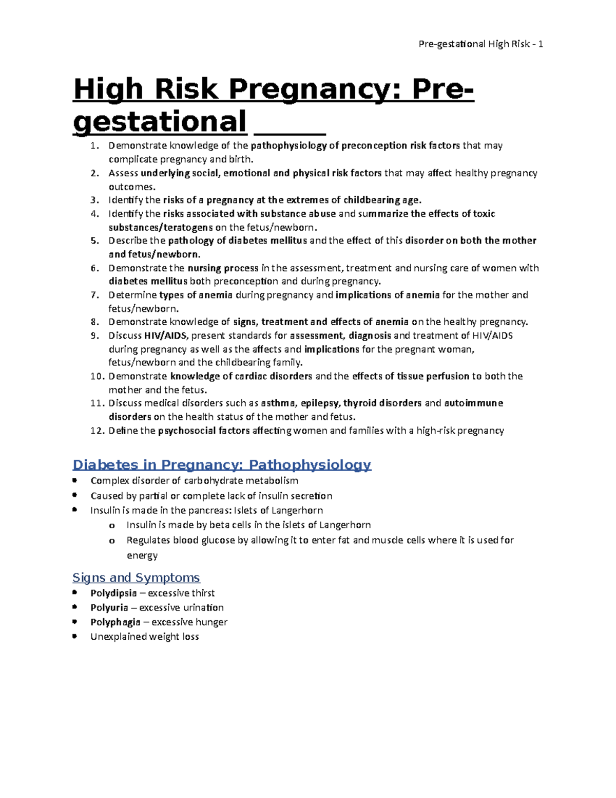 2015-Care of the Childbearing Family(NSG311)-High Risk Pregnancy - High ...