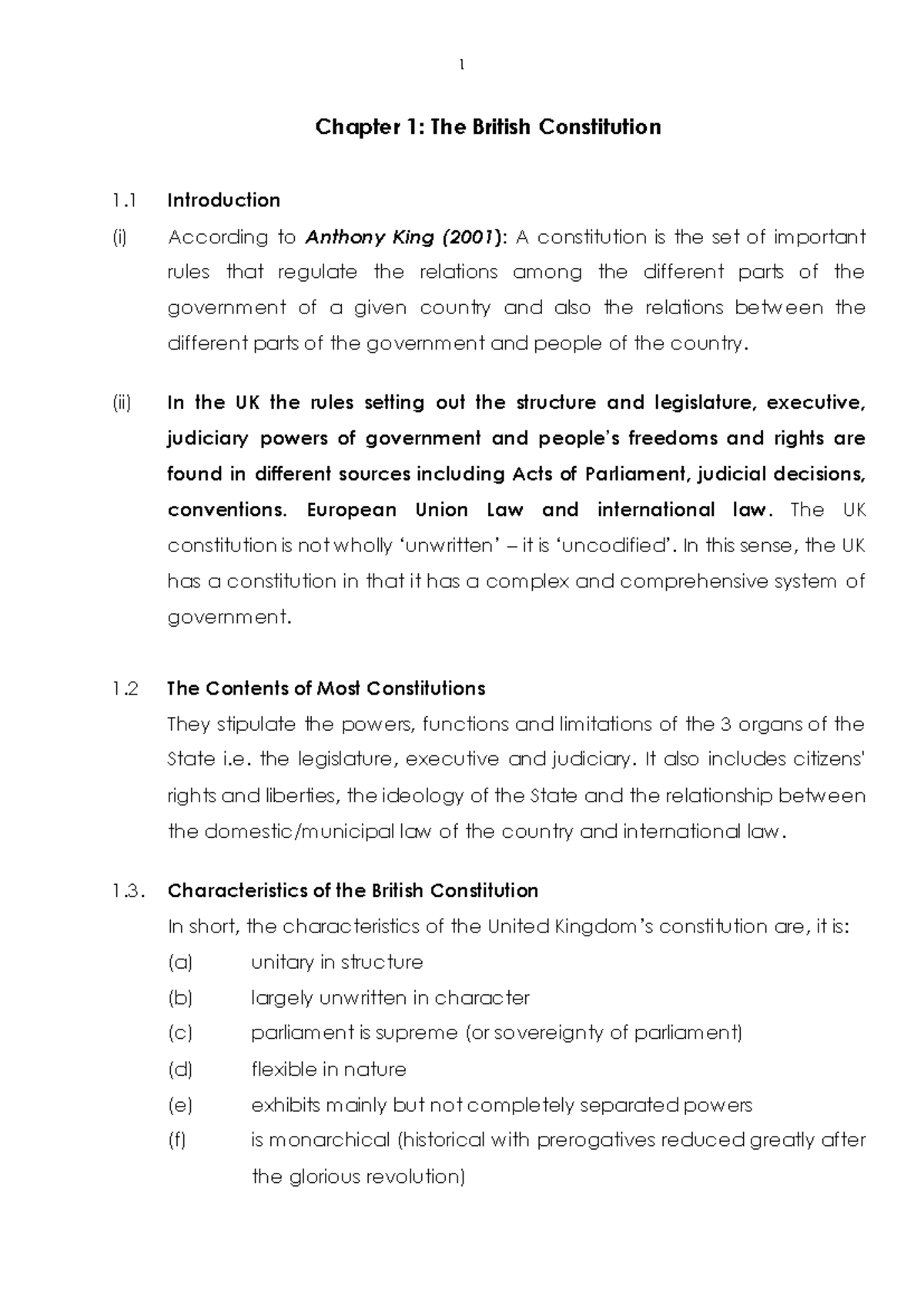 Chapter 1 - The British Constitution(11) - (ii) In the UK the rules ...