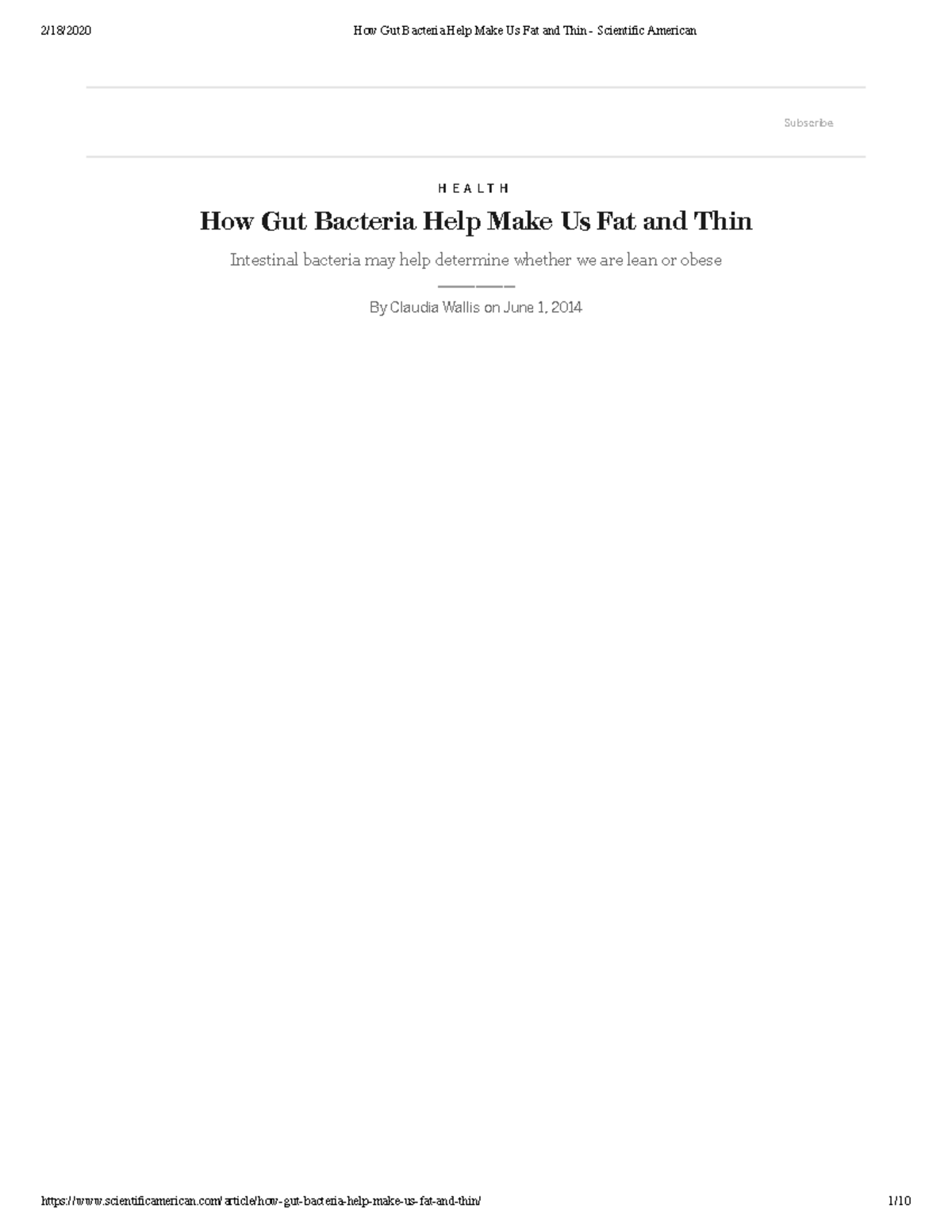 How Gut Bacteria Help Make Us Fat and Thin - Scientific American - H E ...
