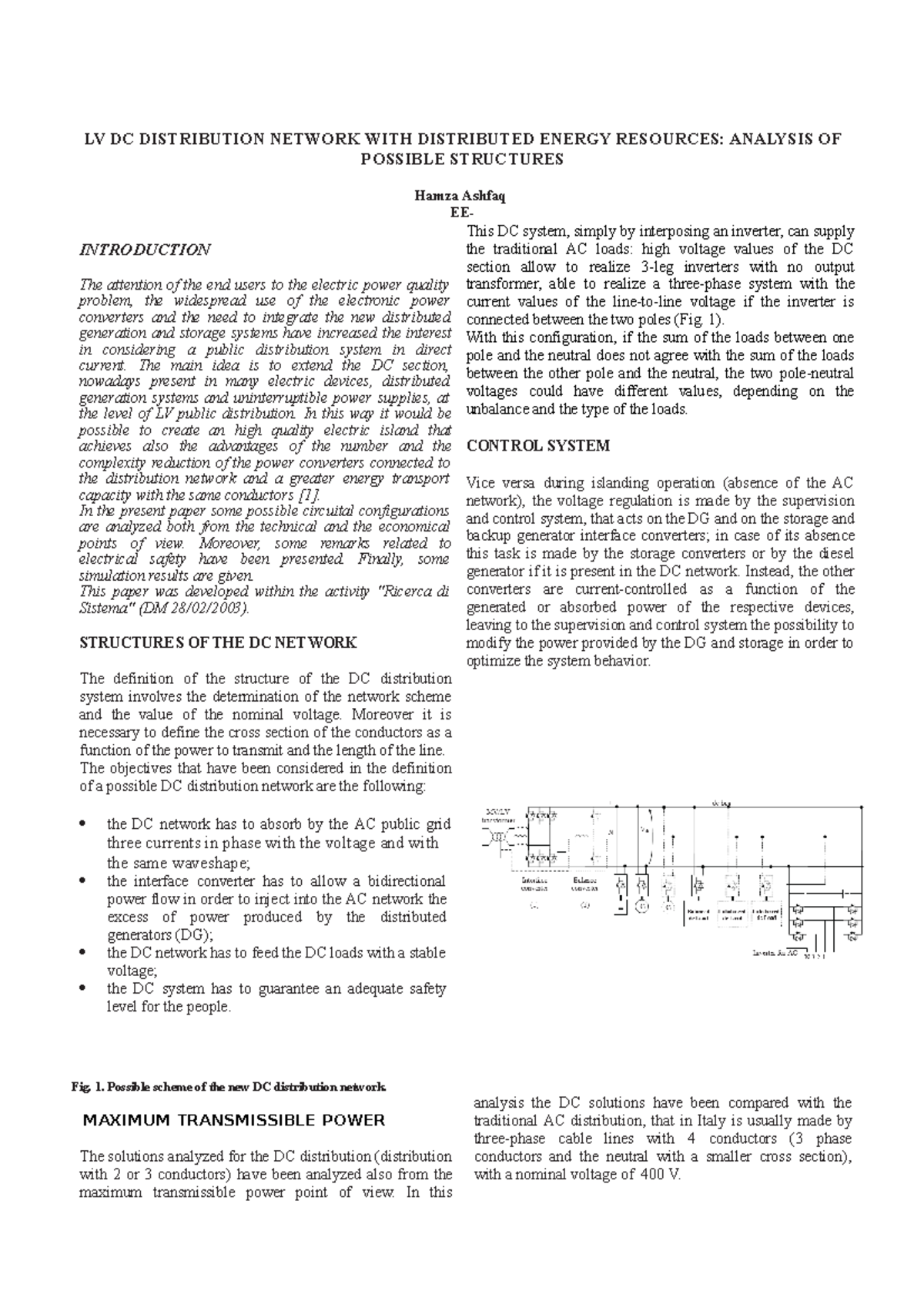 LV DC distribution network with distributed energy resources Analysis ...