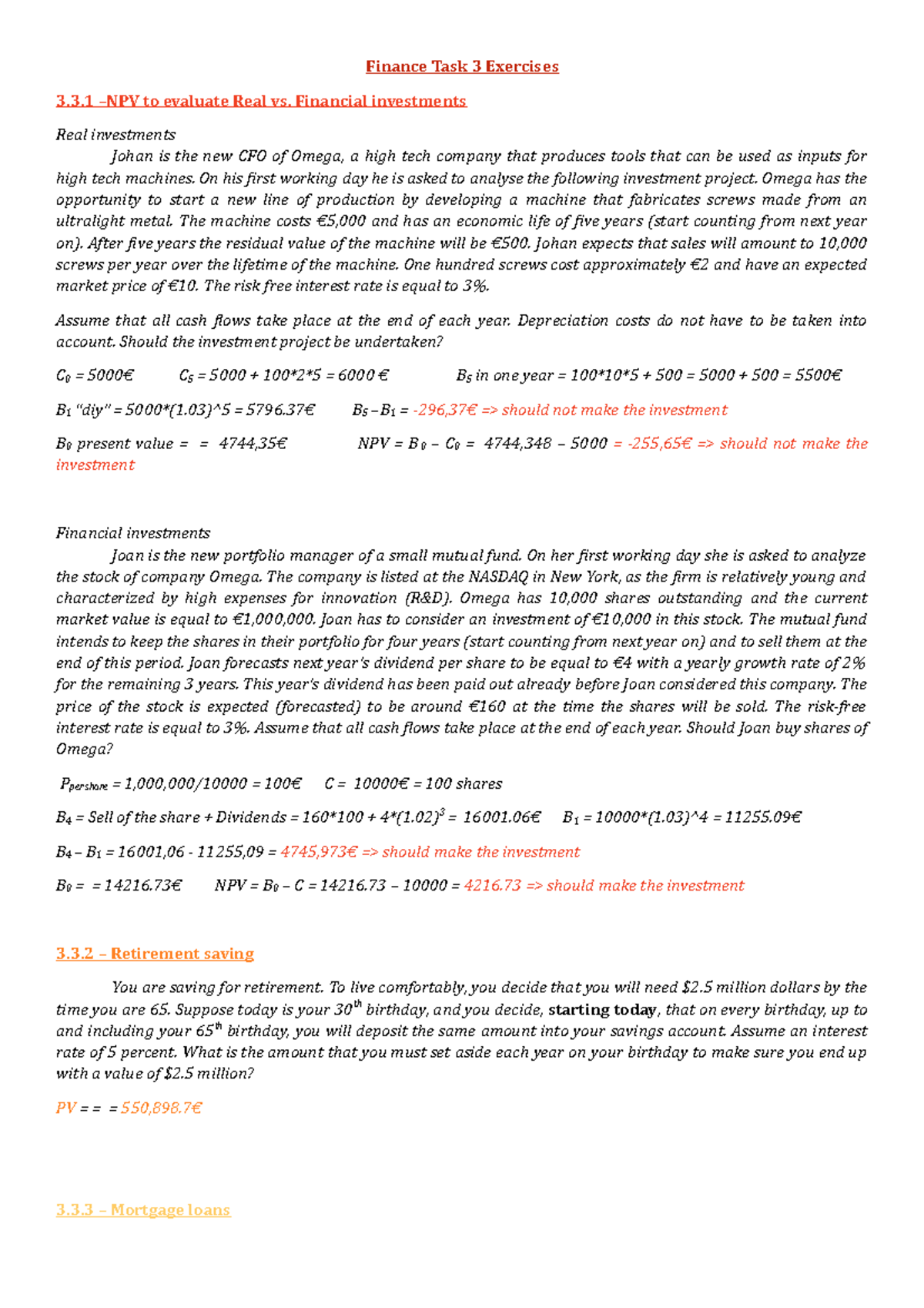 Finance Task 3 Exercises - Finance Task 3 Exercises 3.3 –NPV to ...