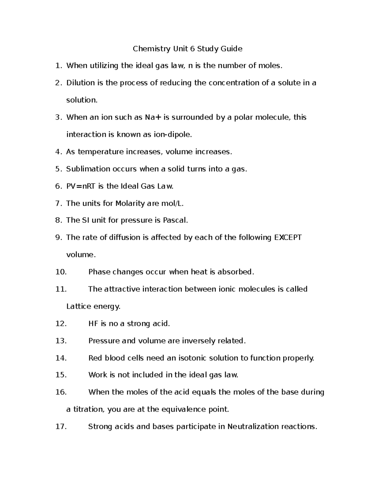Chemistry Unit 6 Quiz - quiz for unit 6 - Chemistry Unit 6 Study Guide ...