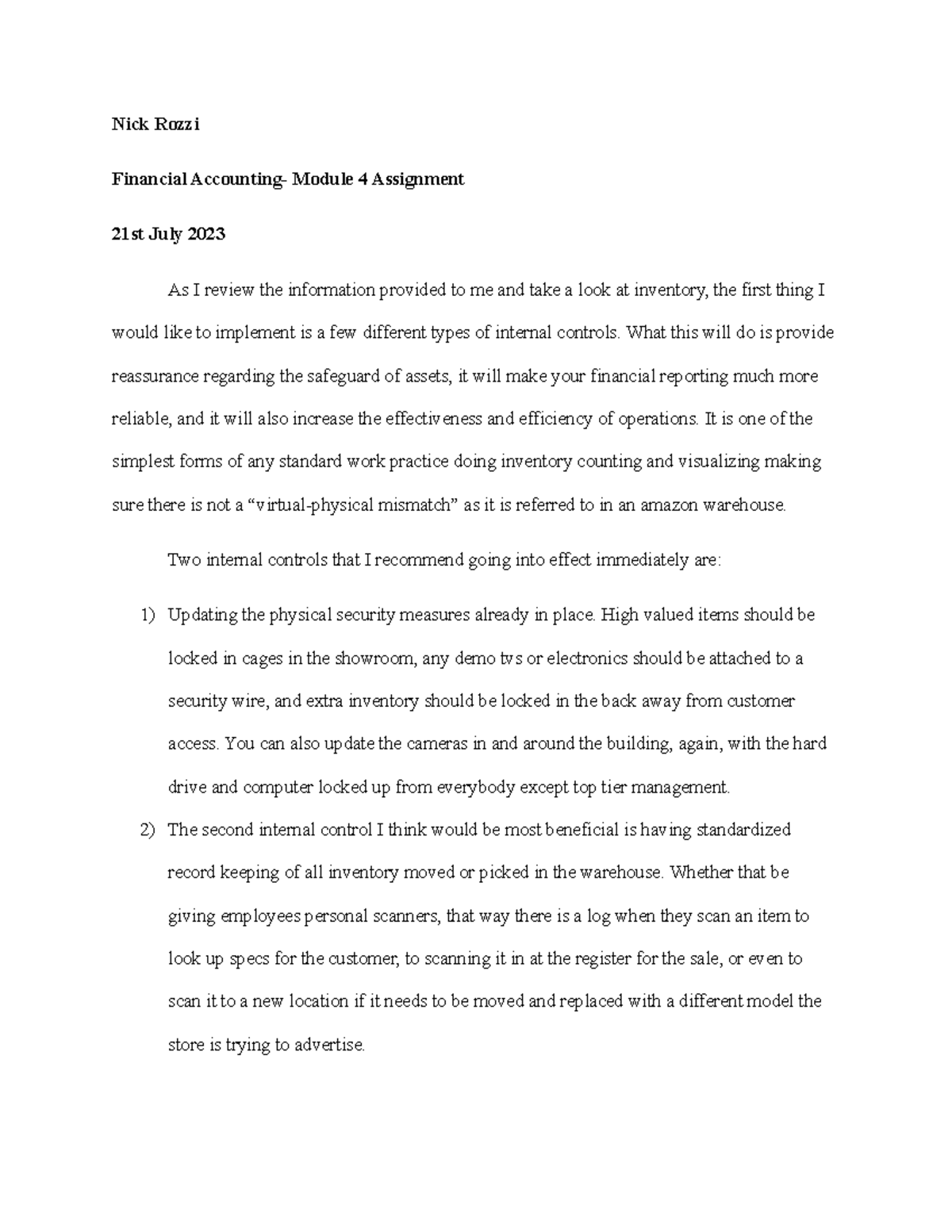 ACC FNCL Acctng- Mod 4 Assignment - Nick Rozzi Financial Accounting ...
