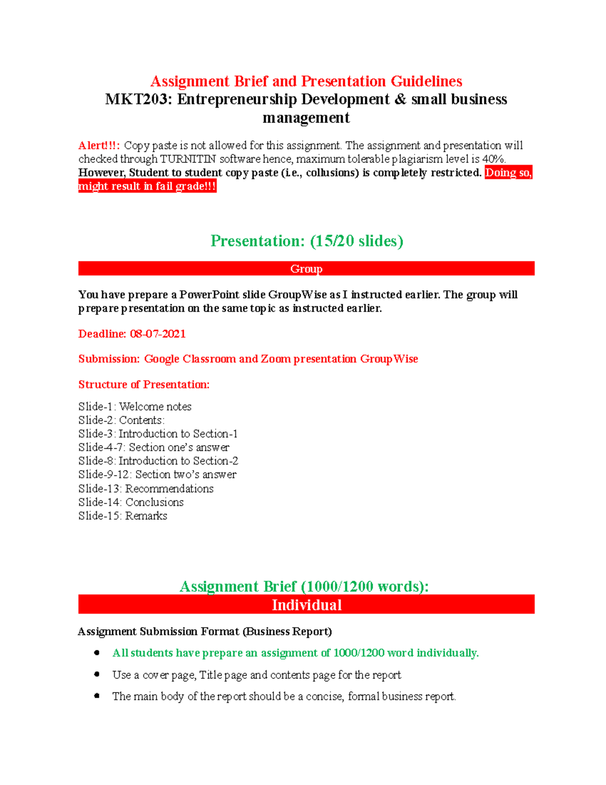 Assignment brief and presentation - The assignment and presentation ...