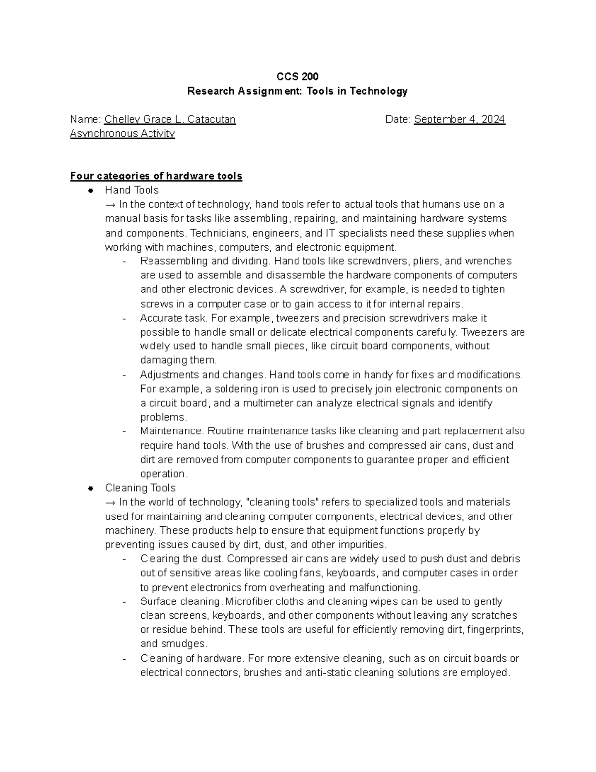 Asynchronous Activity - CCS 200 Research Assignment: Tools in ...