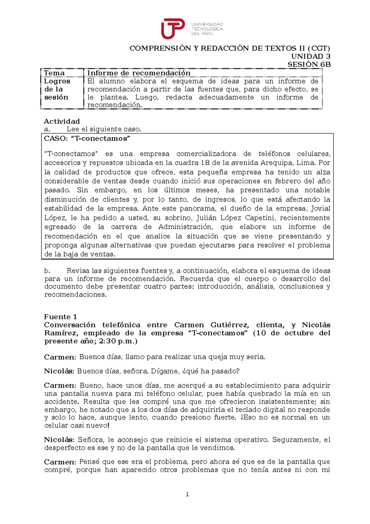U3 S6 Informe de recomendación (T-conectamos) - COMPRENSIÓN Y REDACCIÓN DE TEXTOS II (CGT ...