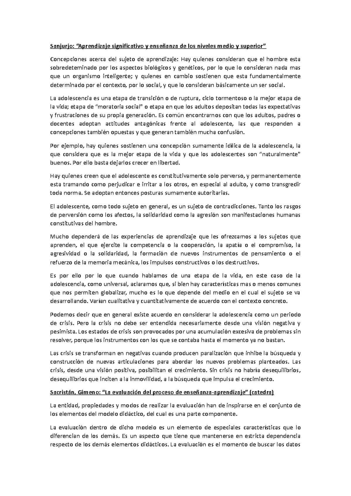 Parcial 3 - Orientación - Sanjurjo: “Aprendizaje significativo y enseñanza de los niveles medio ...