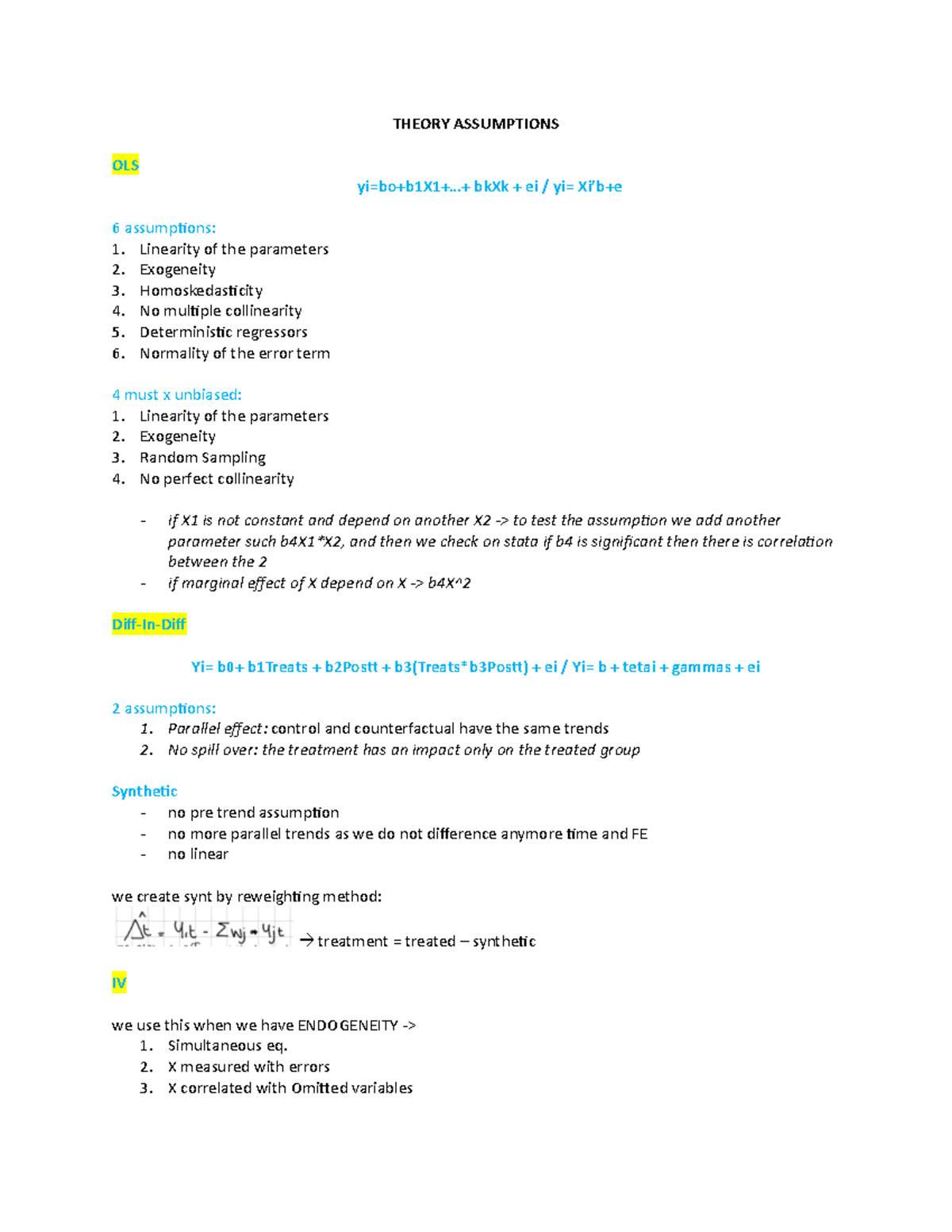 Short Recap EMP - THEORY ASSUMPTIONS OLS yi=bo+b 1 X1+...+ bkXk + ei ...