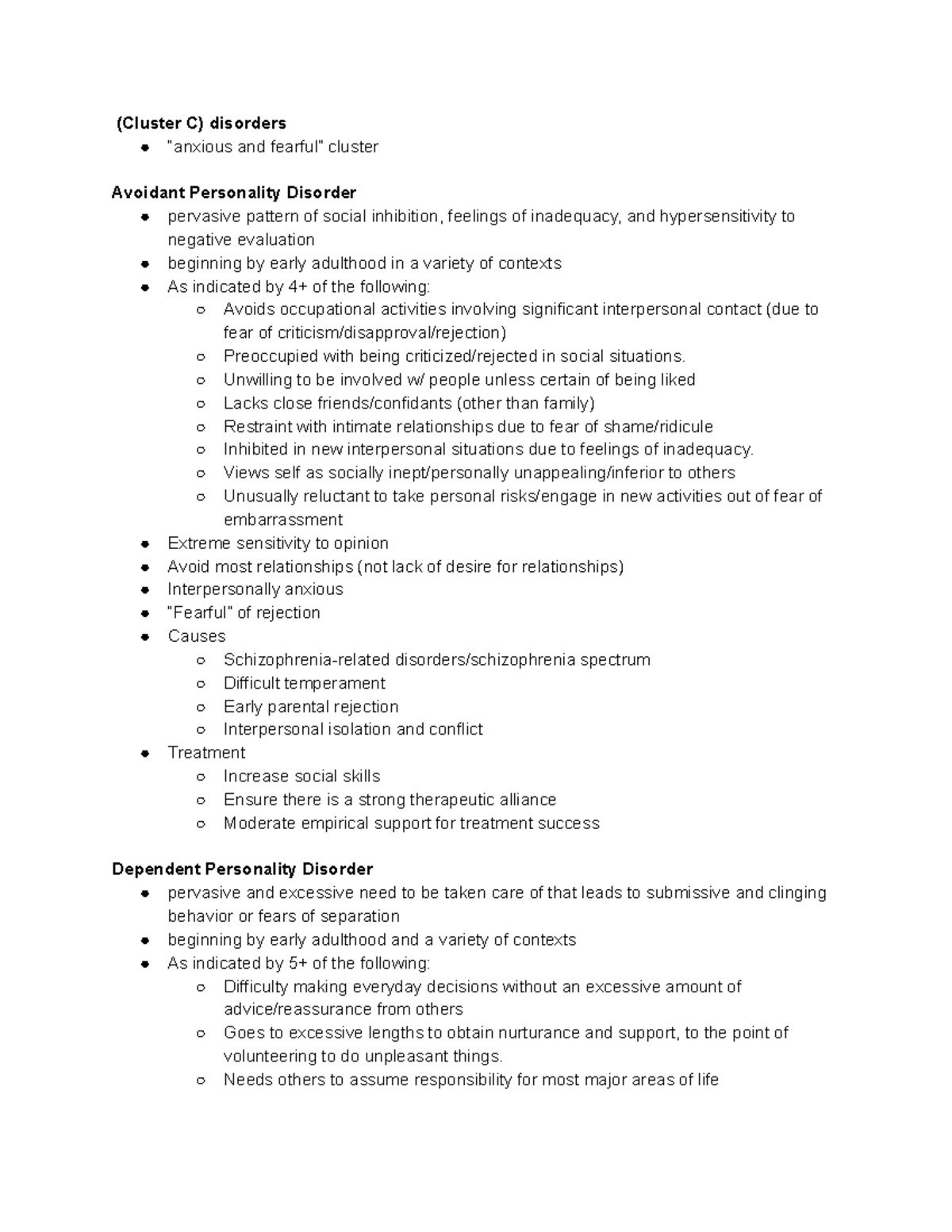 PSY3604 Personality Disorders (Cluster C) lecture notes - (Cluster C ...