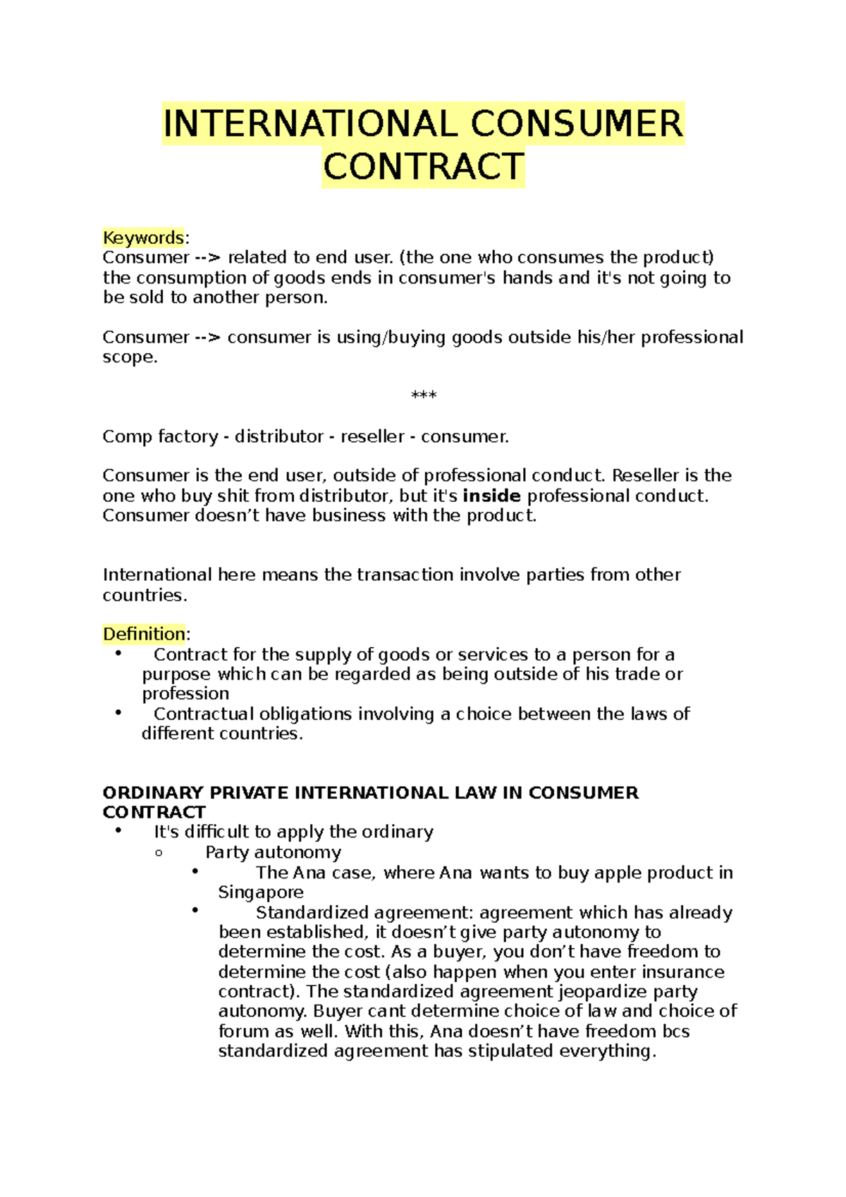 International Consumer Contract - INTERNATIONAL CONSUMER CONTRACT ...