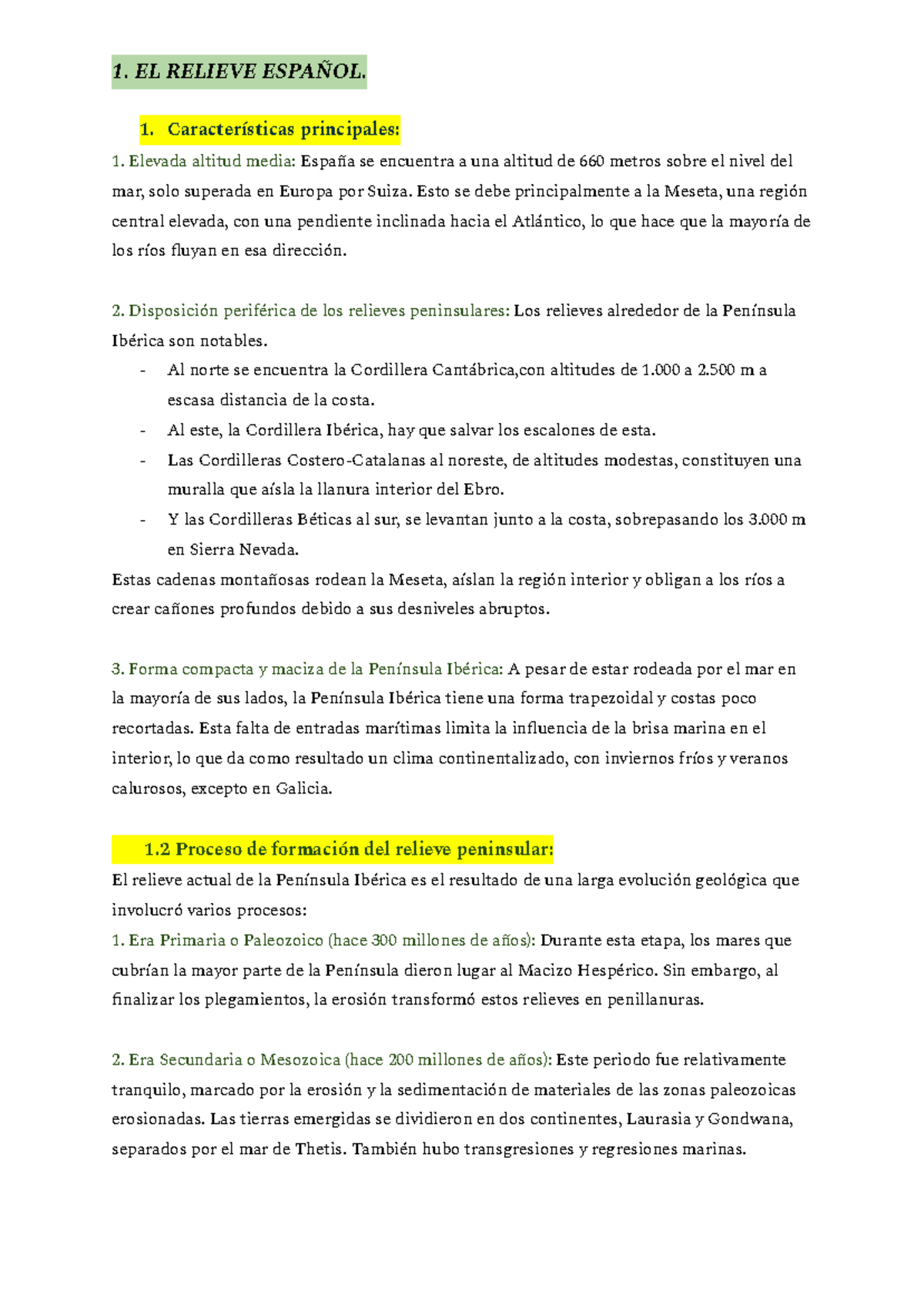 Relieve español - variada - 1. EL RELIEVE ESPAÑOL. 1. Características ...