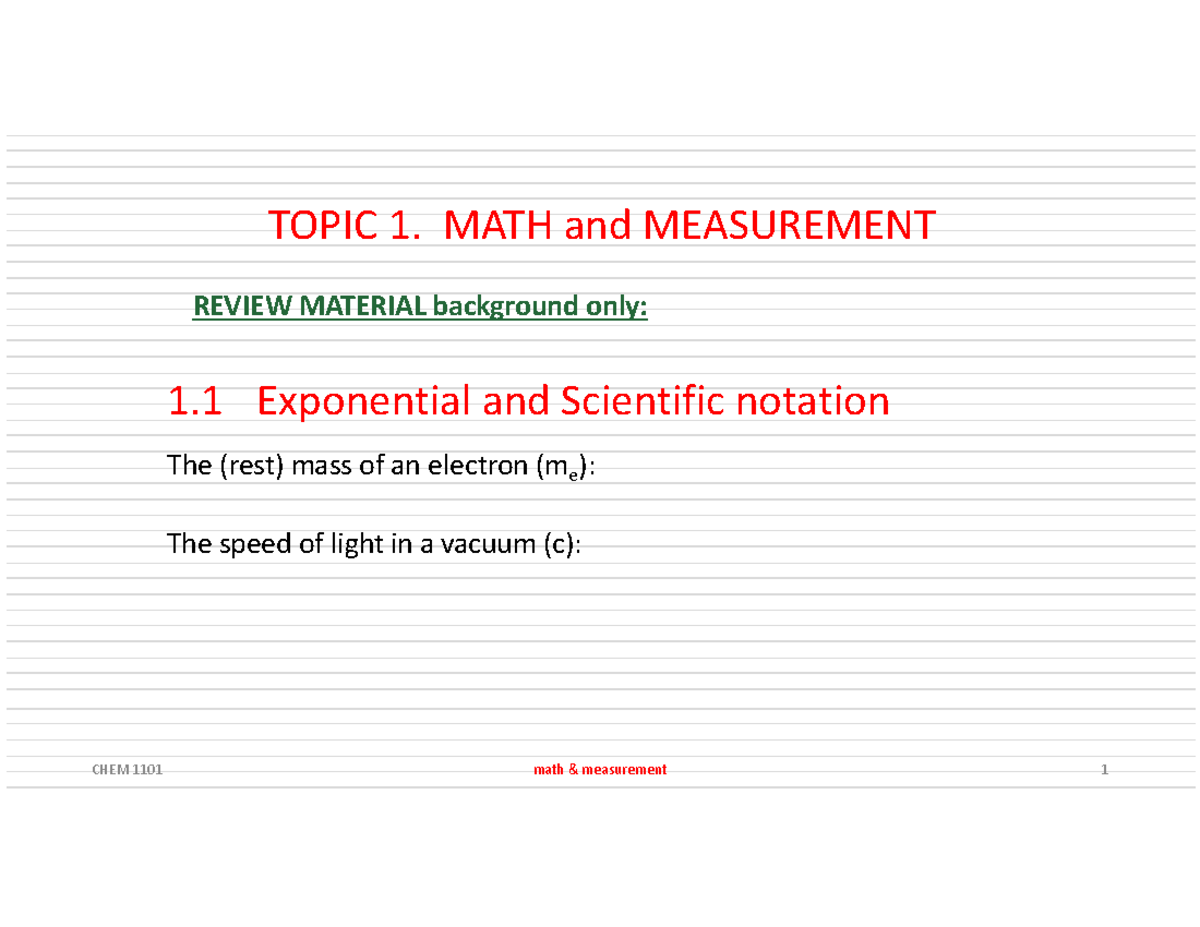 01 Sig Figs A - lecture slides and quiz answers - TOPIC 1. MATH and ...