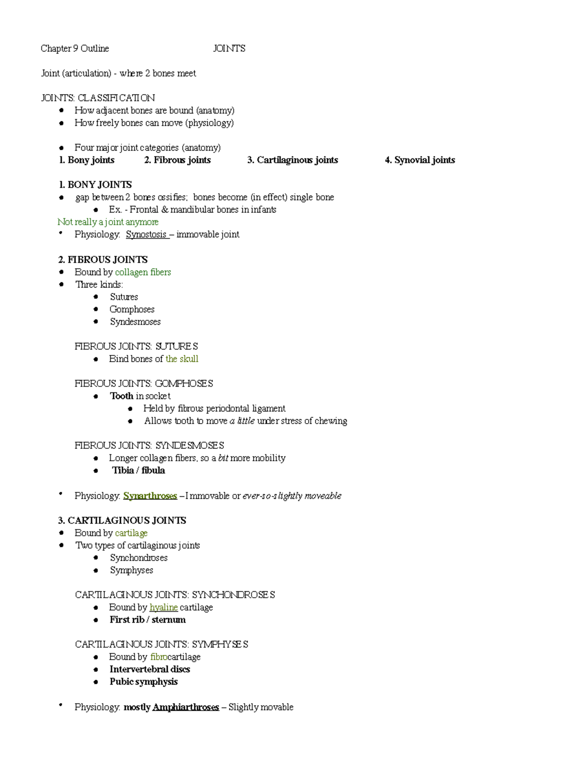 Chapter 9 Notes - Joints PDF - Chapter 9 Outline JOINTS Joint ...