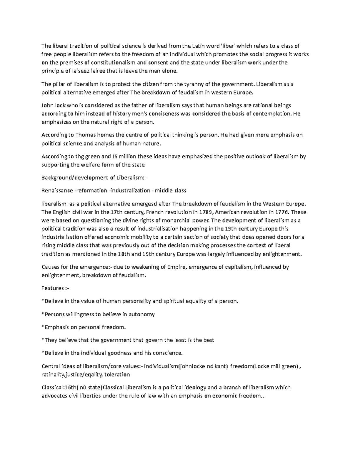 3 - Important topics - The liberal tradition of political science is ...