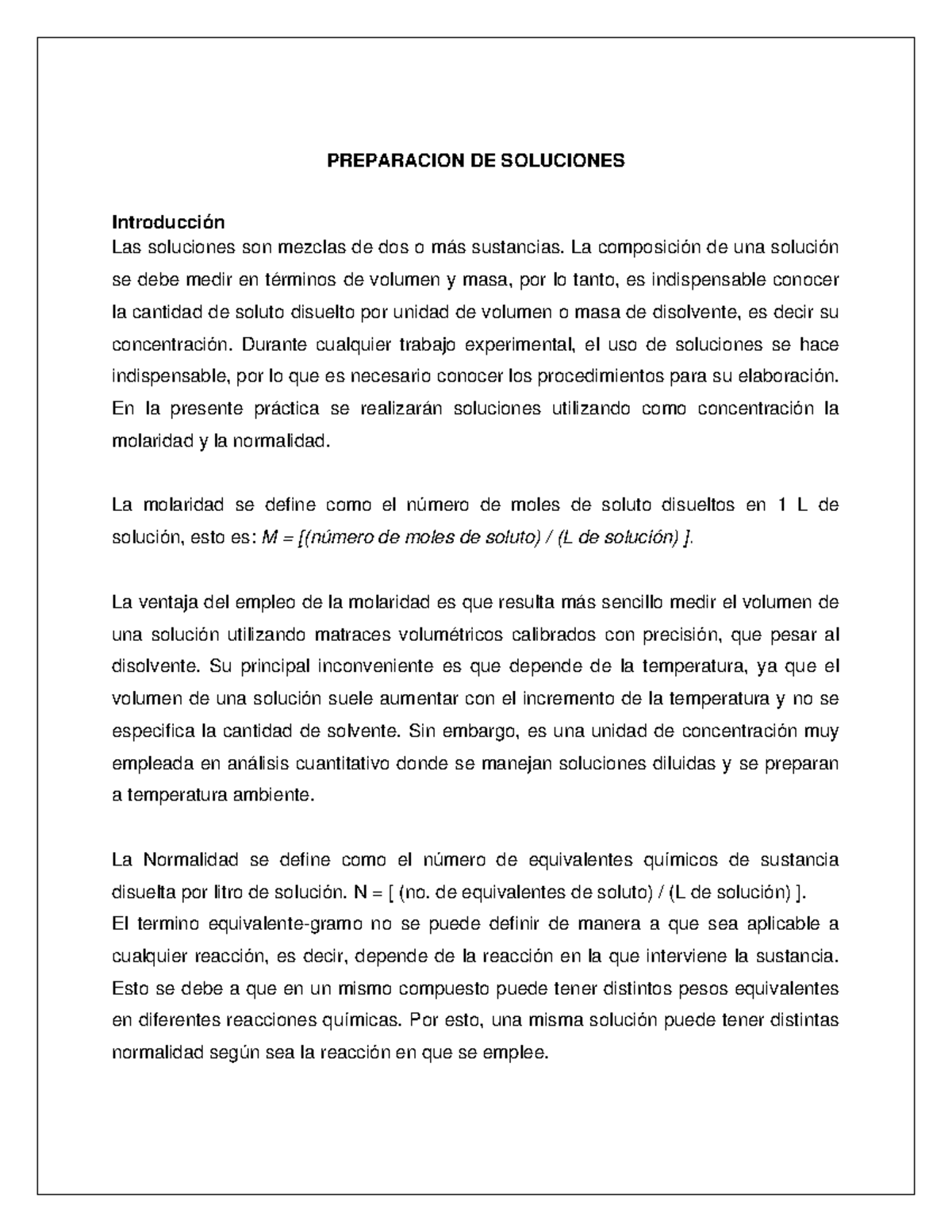 Practica Preparacion DE Soluciones Quimicas - Warning: TT: undefined function: 32 Warning: TT ...