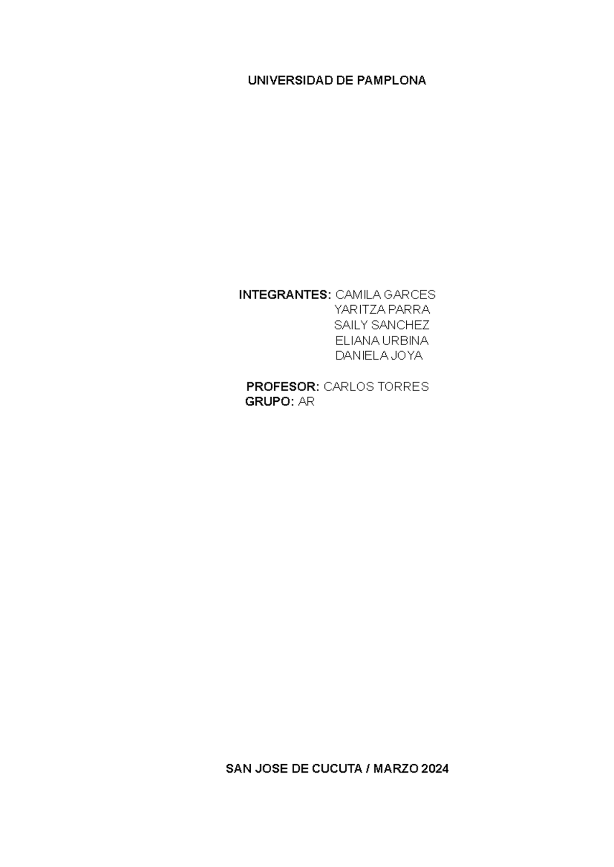 Trabajo Quimica - UNIVERSIDAD DE PAMPLONA INTEGRANTES: CAMILA GARCES ...