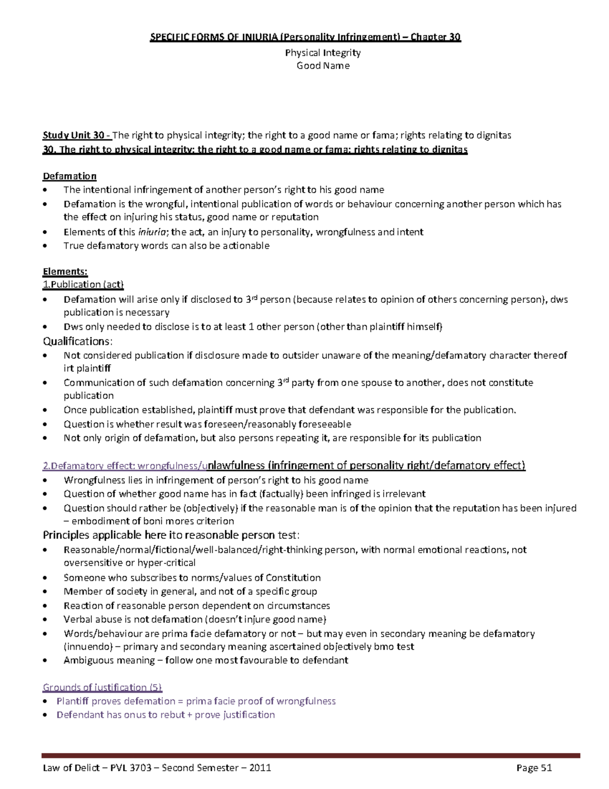 Specific Forms OF Inuiria - Study Unit 30 - The right to physical ...