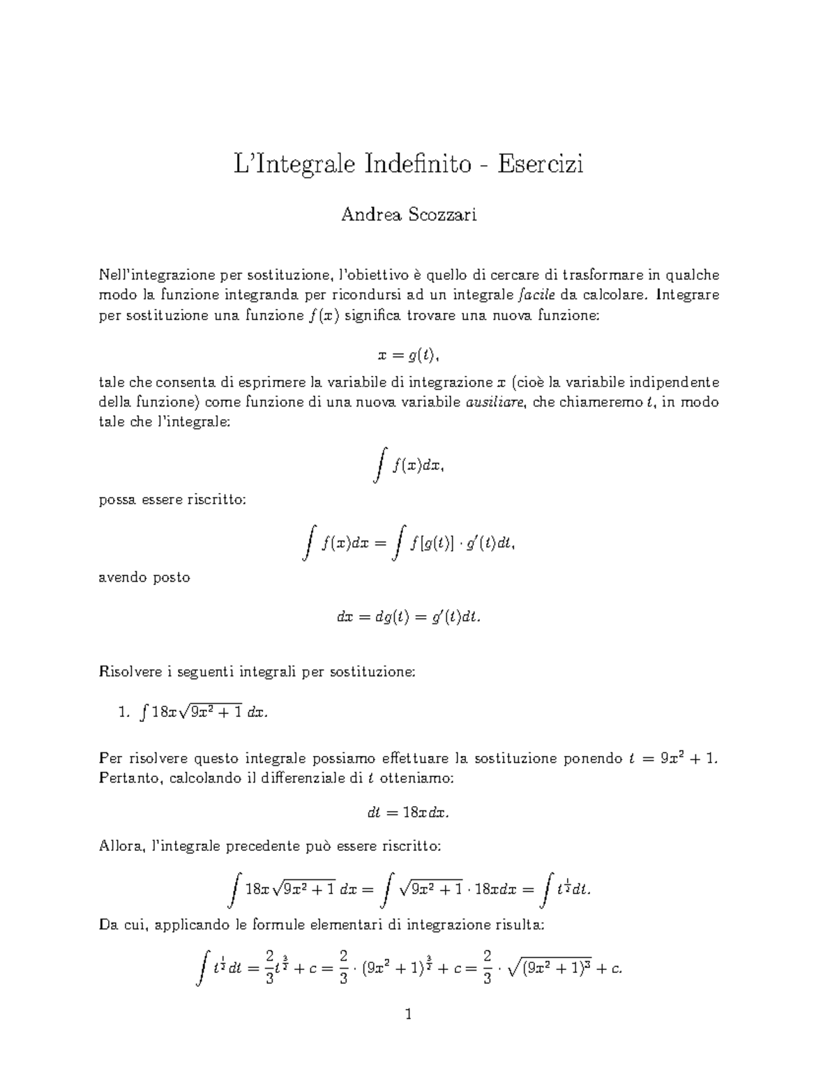 Integrale Indefinito Esercizi 2 - L’Integrale Indefinito - Esercizi ...