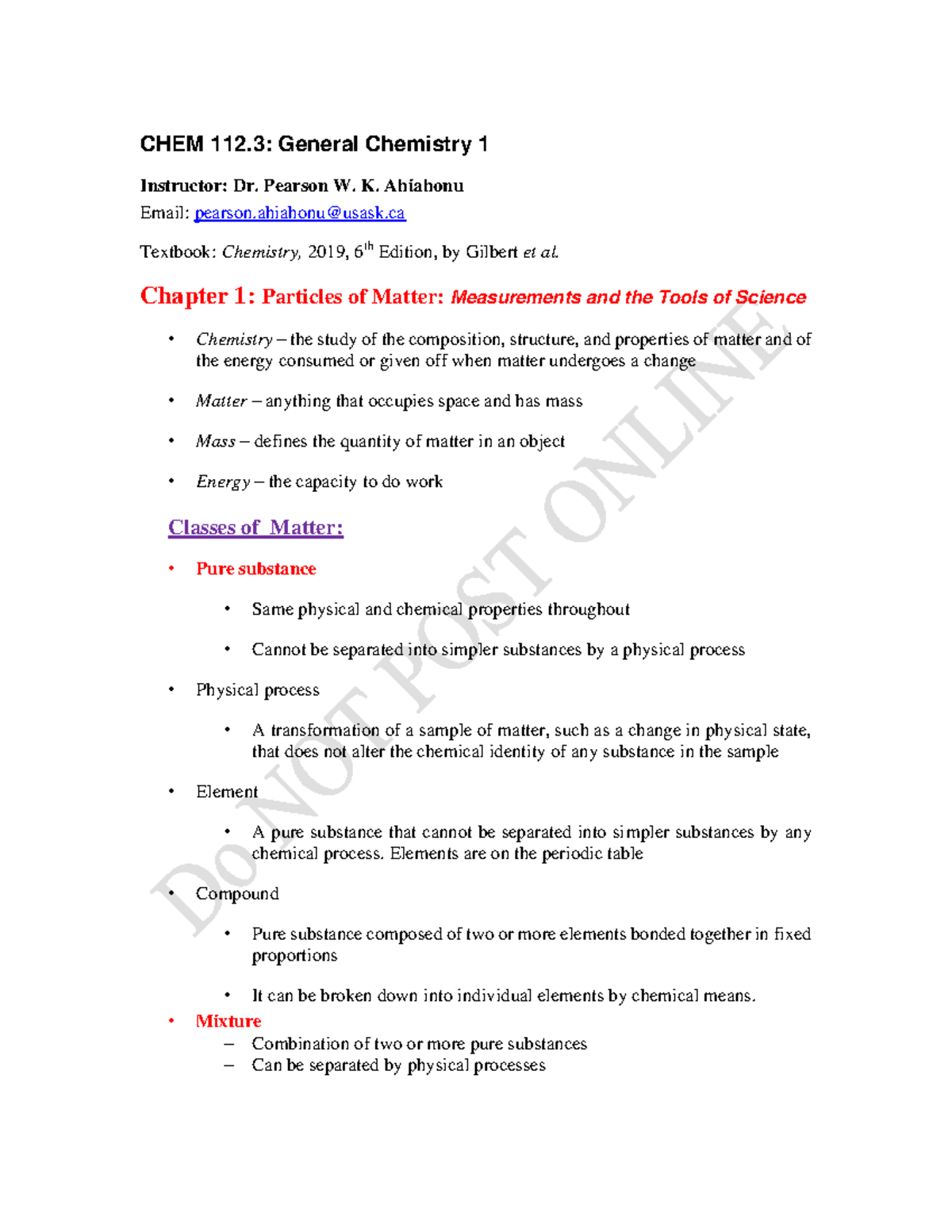 Chem 112 Chapters 1 and 2 Students New - CHEM 112: General Chemistry 1 Instructor: Dr. Pearson W ...