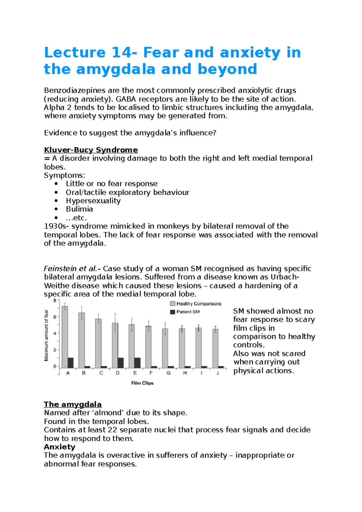 Lecture 14- Fear and anxiety in the amygdala and beyond - Lecture 14 ...