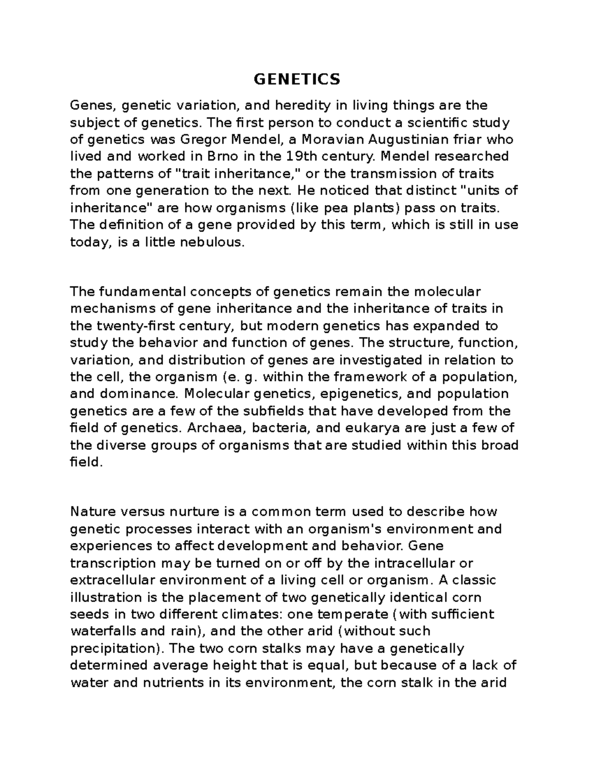 History of genetics - science - GENETICS Genes, genetic variation, and ...