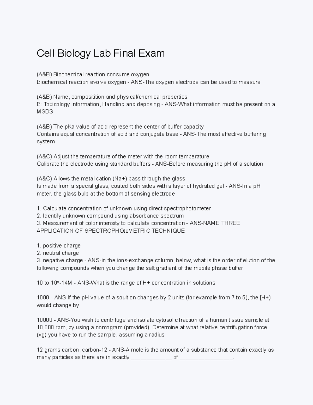 Cell Biology Lab Final Exam - Cell Biology Lab Final Exam (A&B ...