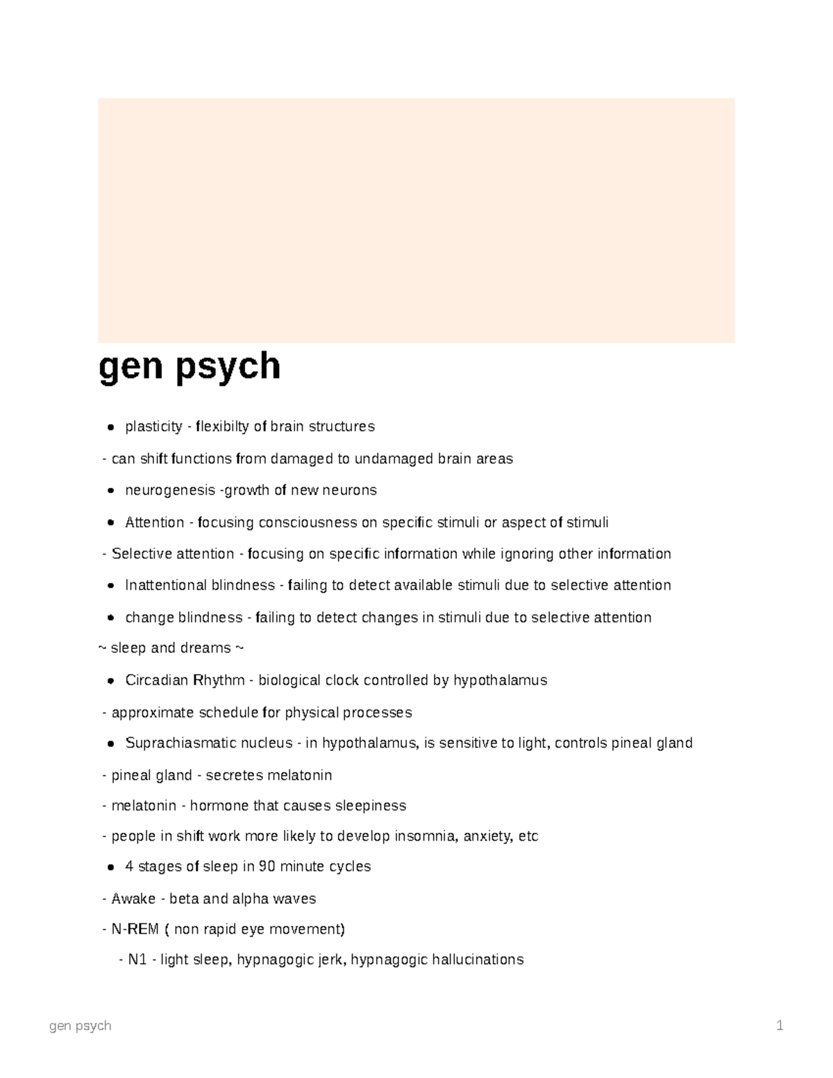 Gen psych lecture notes - gen psych plasticity - flexibilty of brain ...