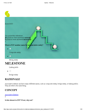 JJ Sophia Relational 5th Milestone - UNIT 5 — MILESTONE 5 Score 14/ 14/17 that's 82% Well done ...