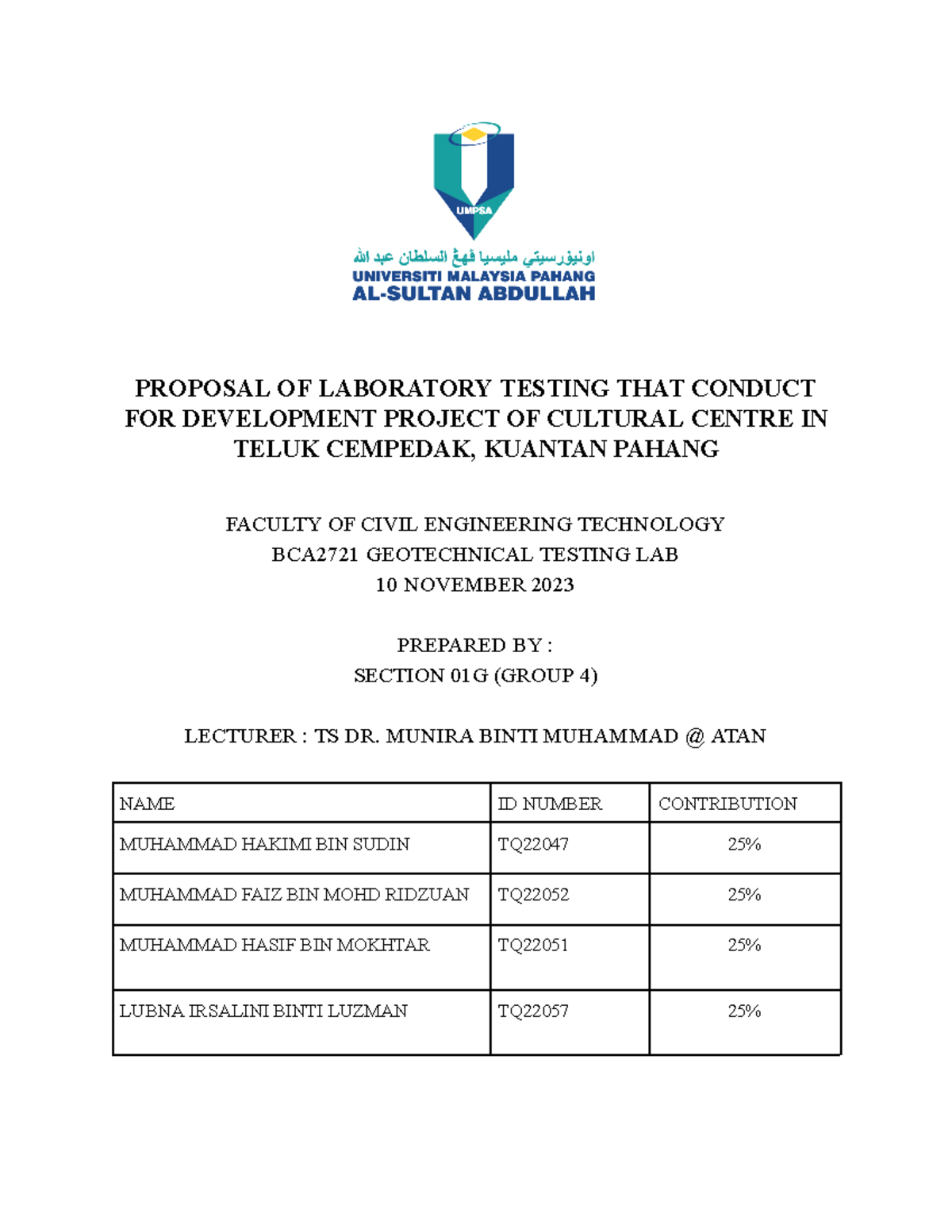 Proposal of Geotechnical - PROPOSAL OF LABORATORY TESTING THAT CONDUCT ...