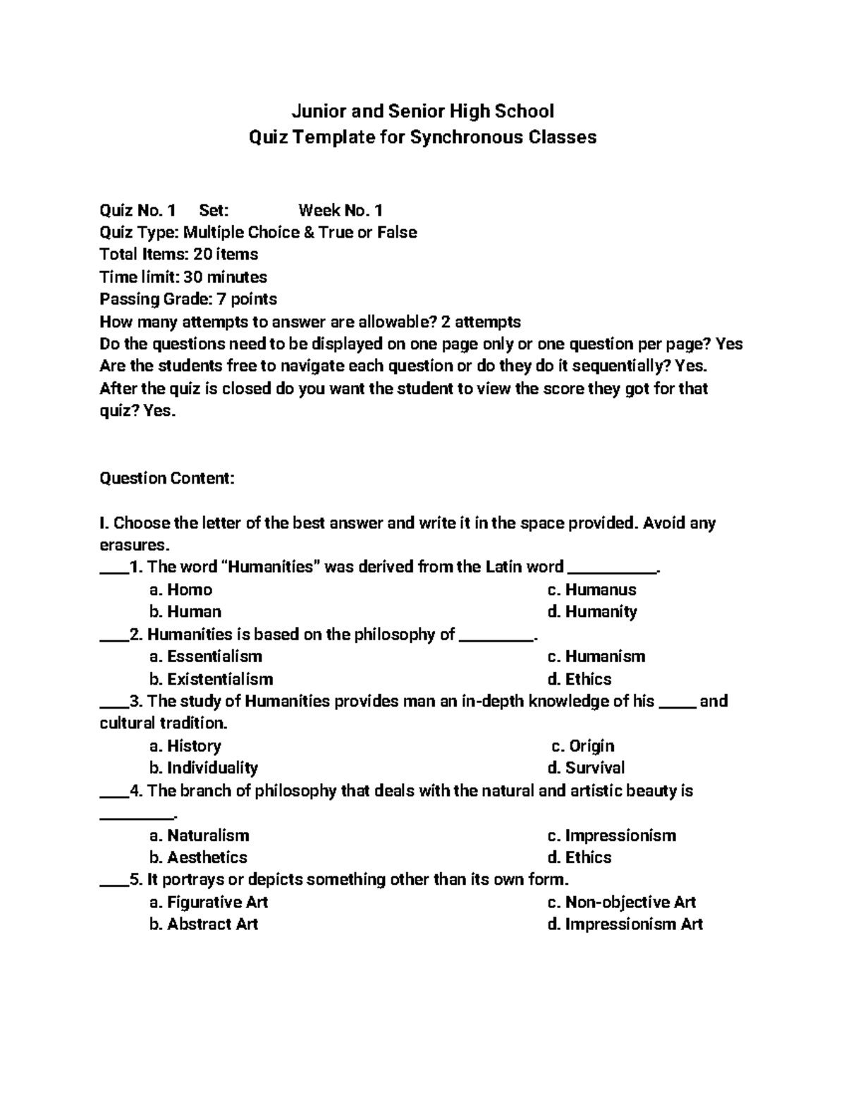 Contemporary-Arts-Quiz-No.-1-Week-1 - Junior and Senior High School ...