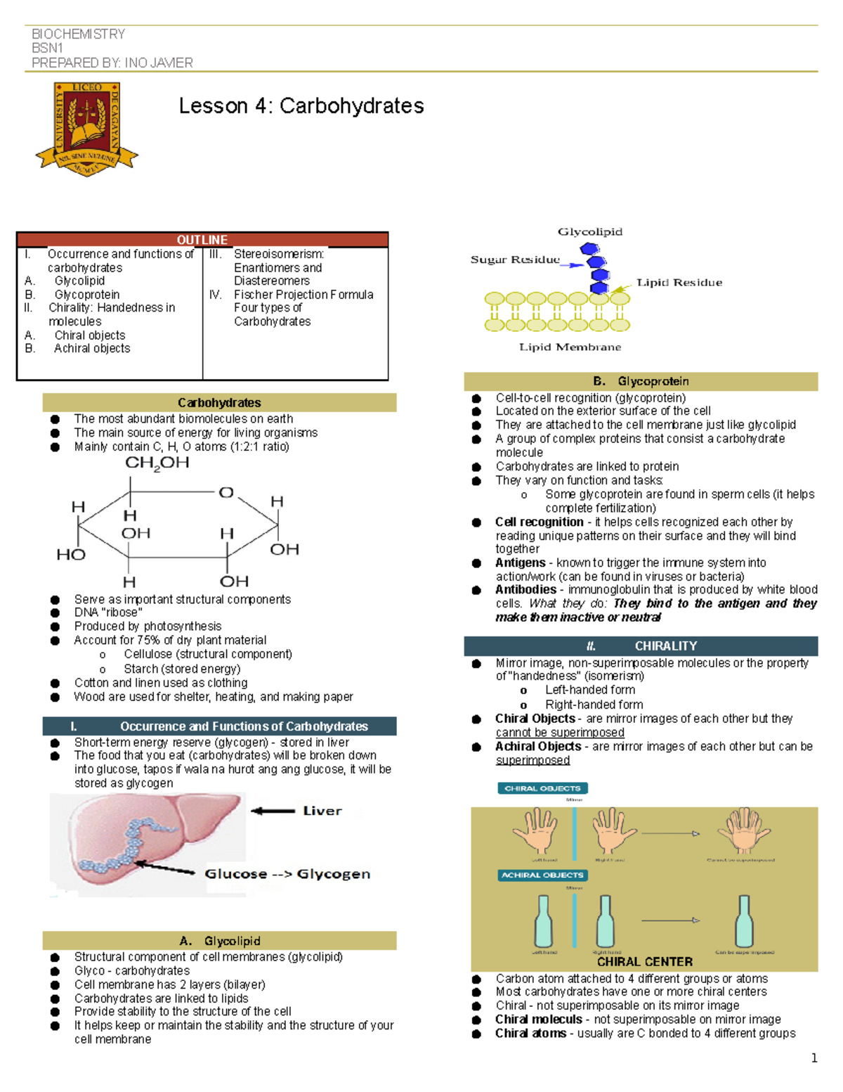 Midterm - Carbohydrates BIOCHEMISTRY WEEK 4 Bachelor of Science in ...