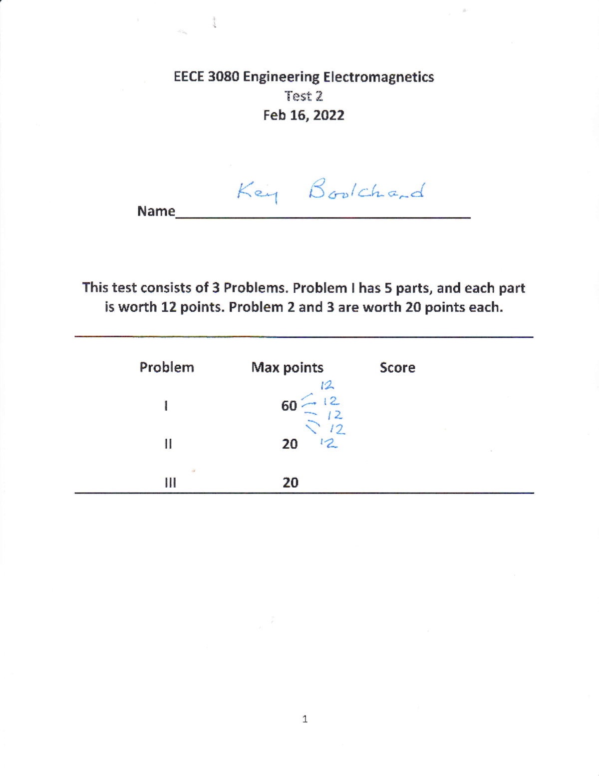 Key to Test 2 3080 - Test solutions - EECE 3080 Engineering ...