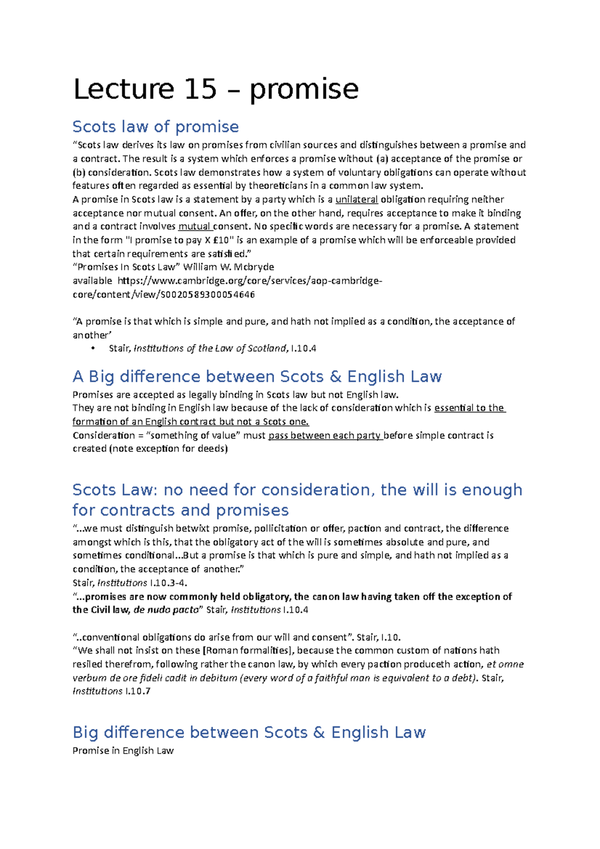 lecture 15 - promise - Lecture 15 – promise Scots law of promise “Scots ...