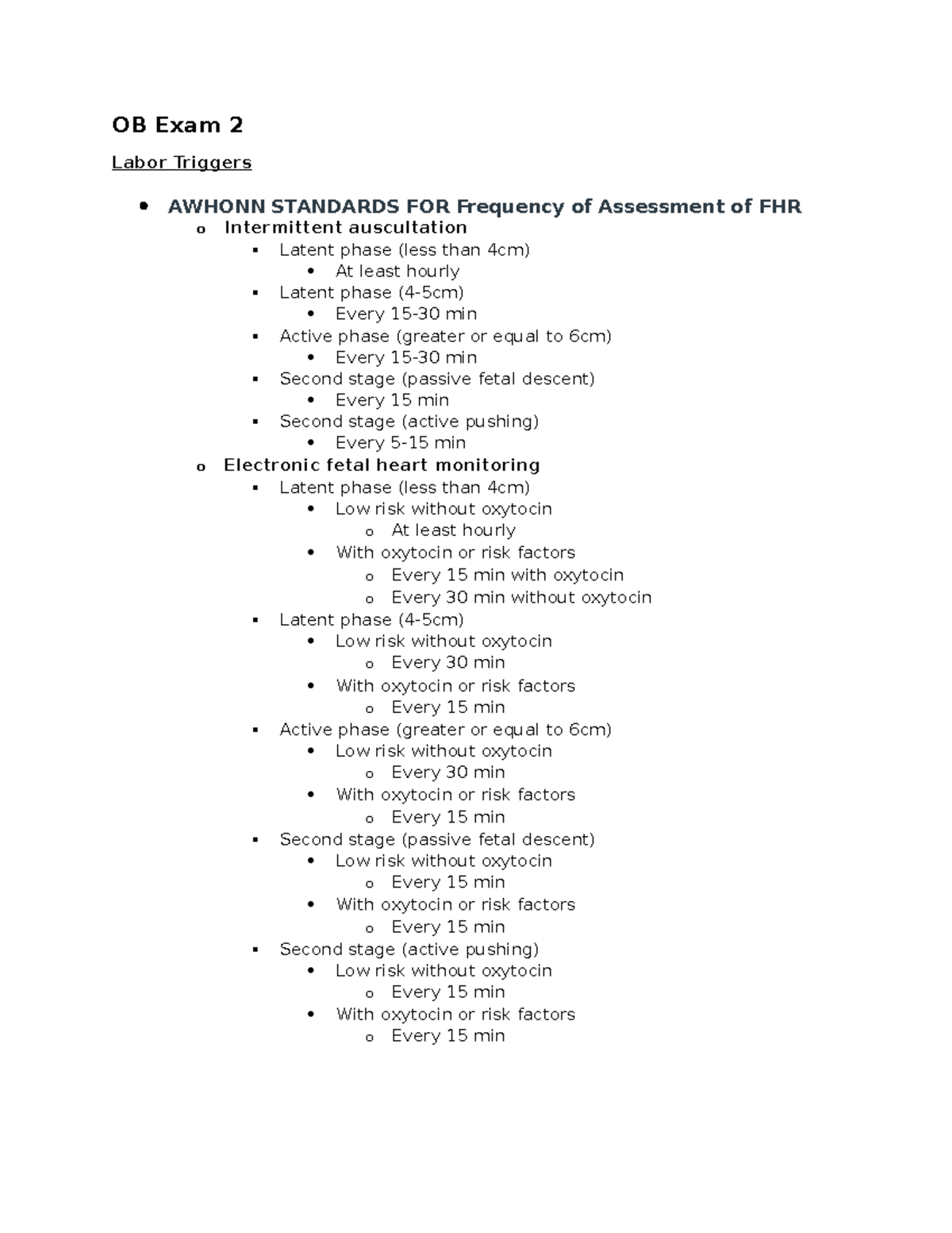 Module 3 OB Exam 2 - OB exam 2 notes - OB Exam 2 Labor Triggers AWHONN ...