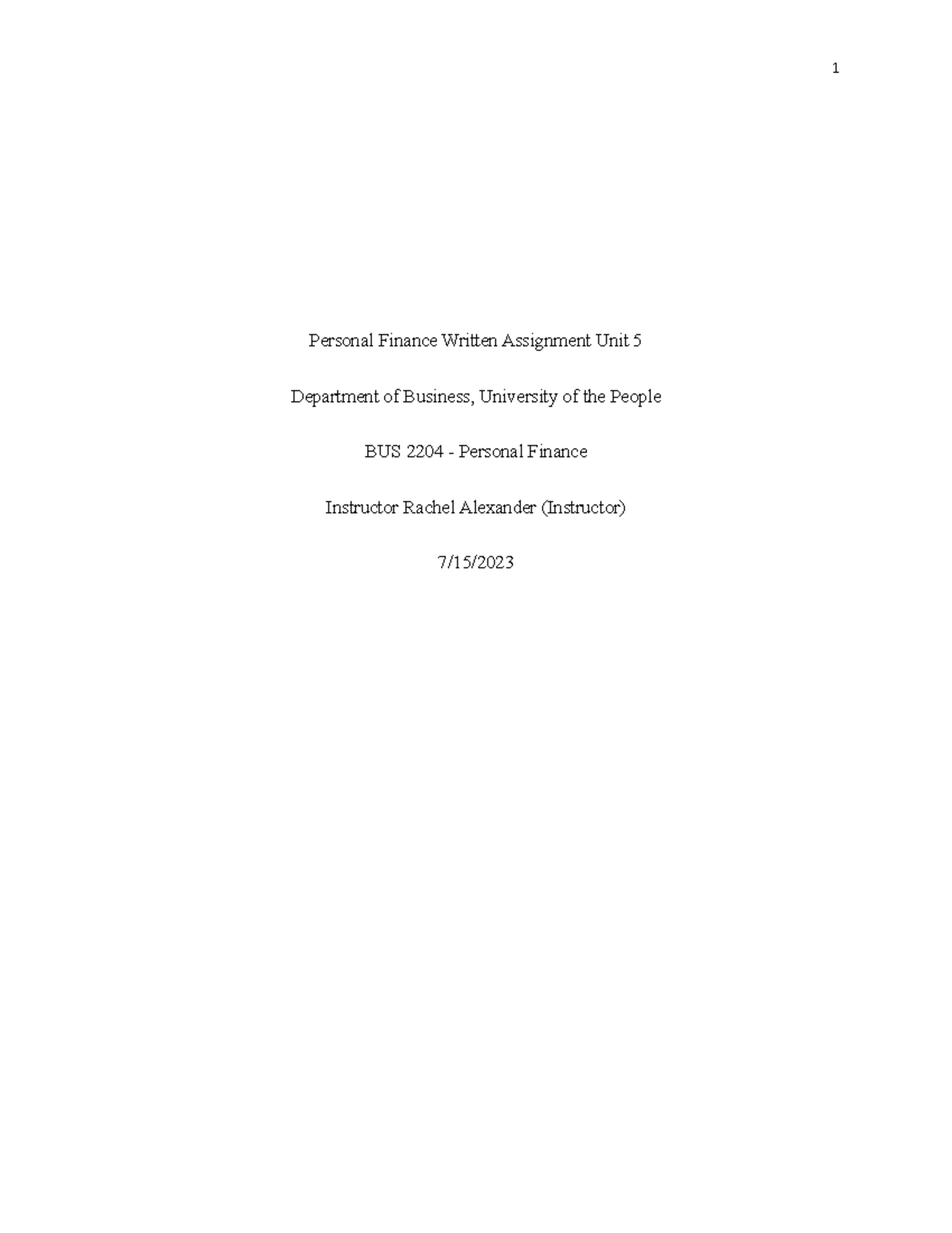Personal Finanace Written Assignment unit 5 - Choosing to buy or rent ...