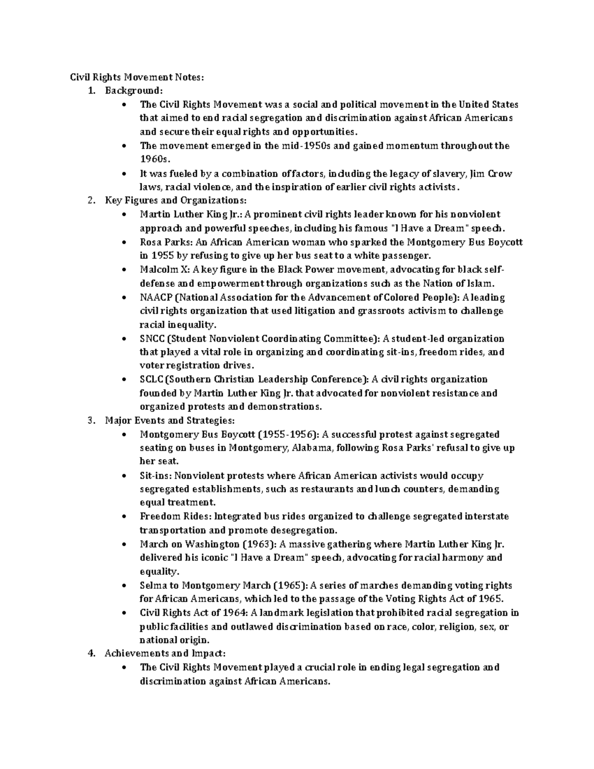 Civil Rights Movement Notes - Background: - The Civil Rights Movement ...
