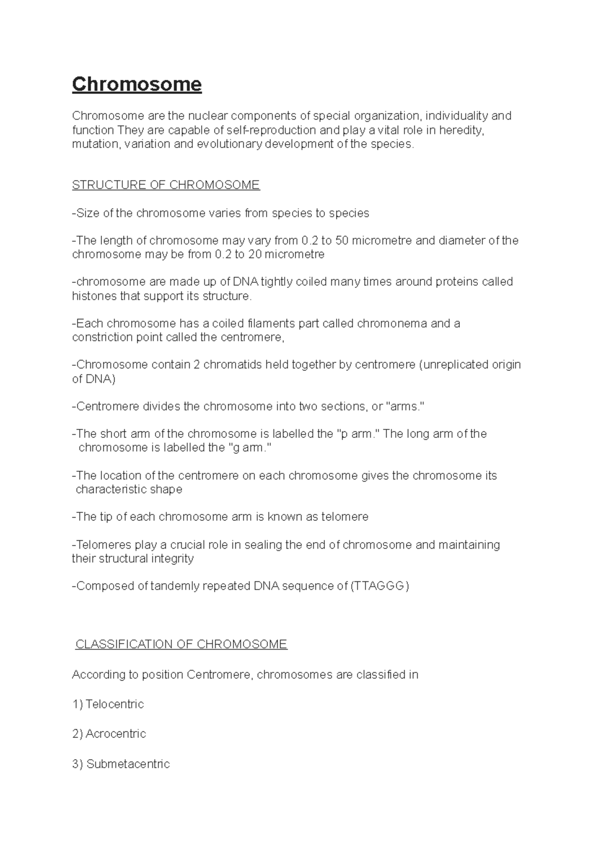 Chromosome - It is lecture notes - Chromosome Chromosome are the ...