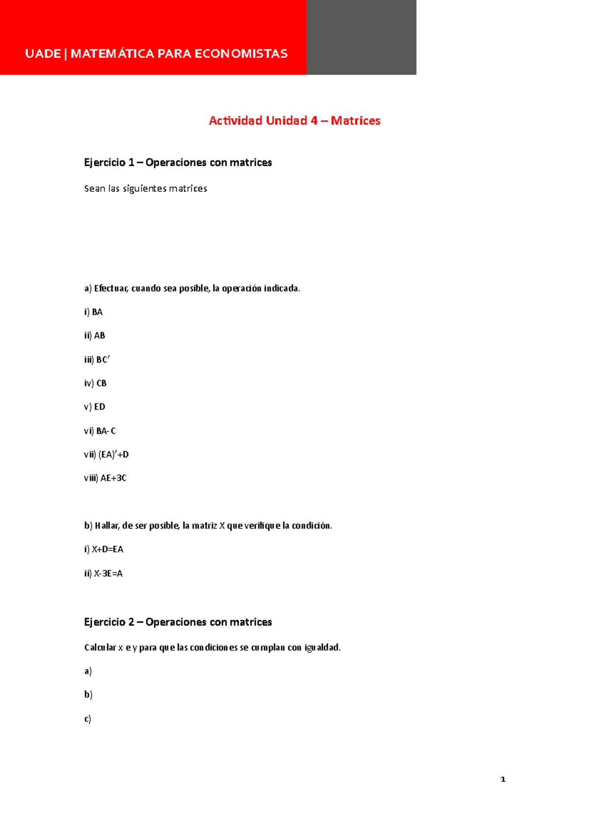 Actividad U4 Matrices - trabajo - Actividad Unidad 4 – Matrices ...
