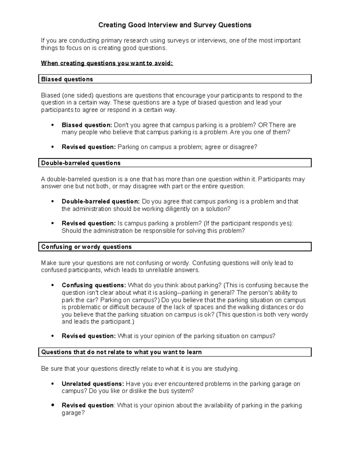 Creating Good Interview and Survey Questions - When creating questions ...