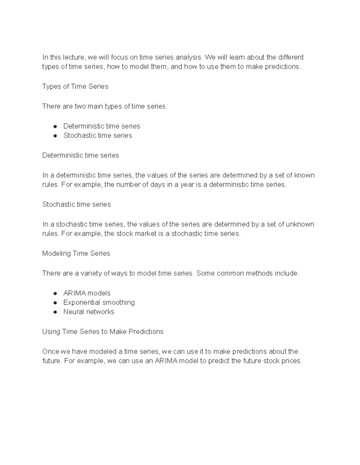 Lecture 6 Time Series Analysis In This Lecture We Will Focus On Time